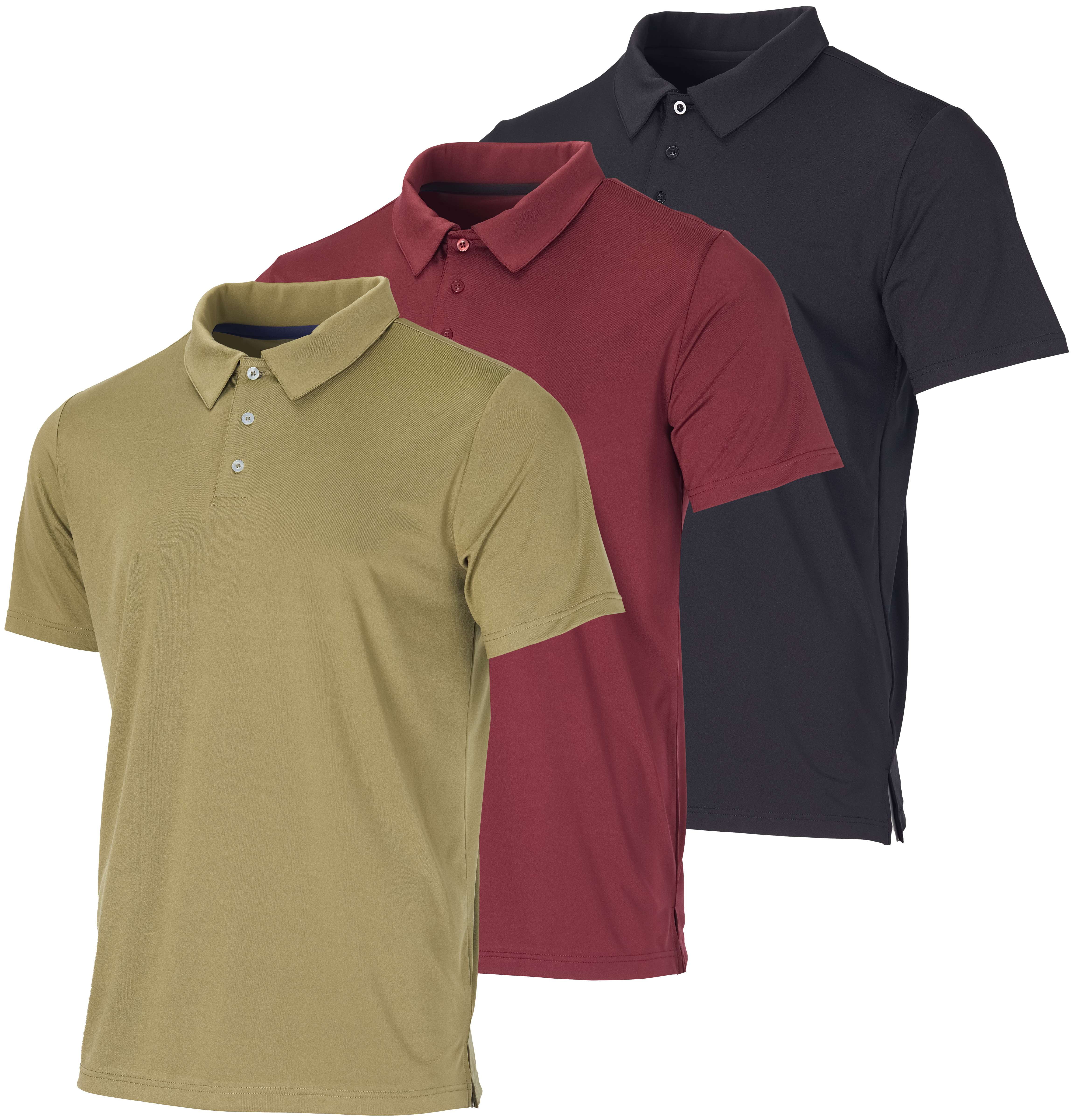 Real Essentials 3 Pack: Men's Dry-Fit Short Sleeve Polo Shirt ...