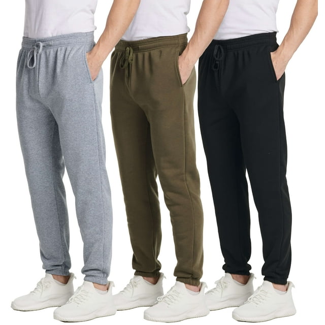 Real Essentials 3 Pack: Men's Fleece Elastic Bottom Jogger Sweatpants ...