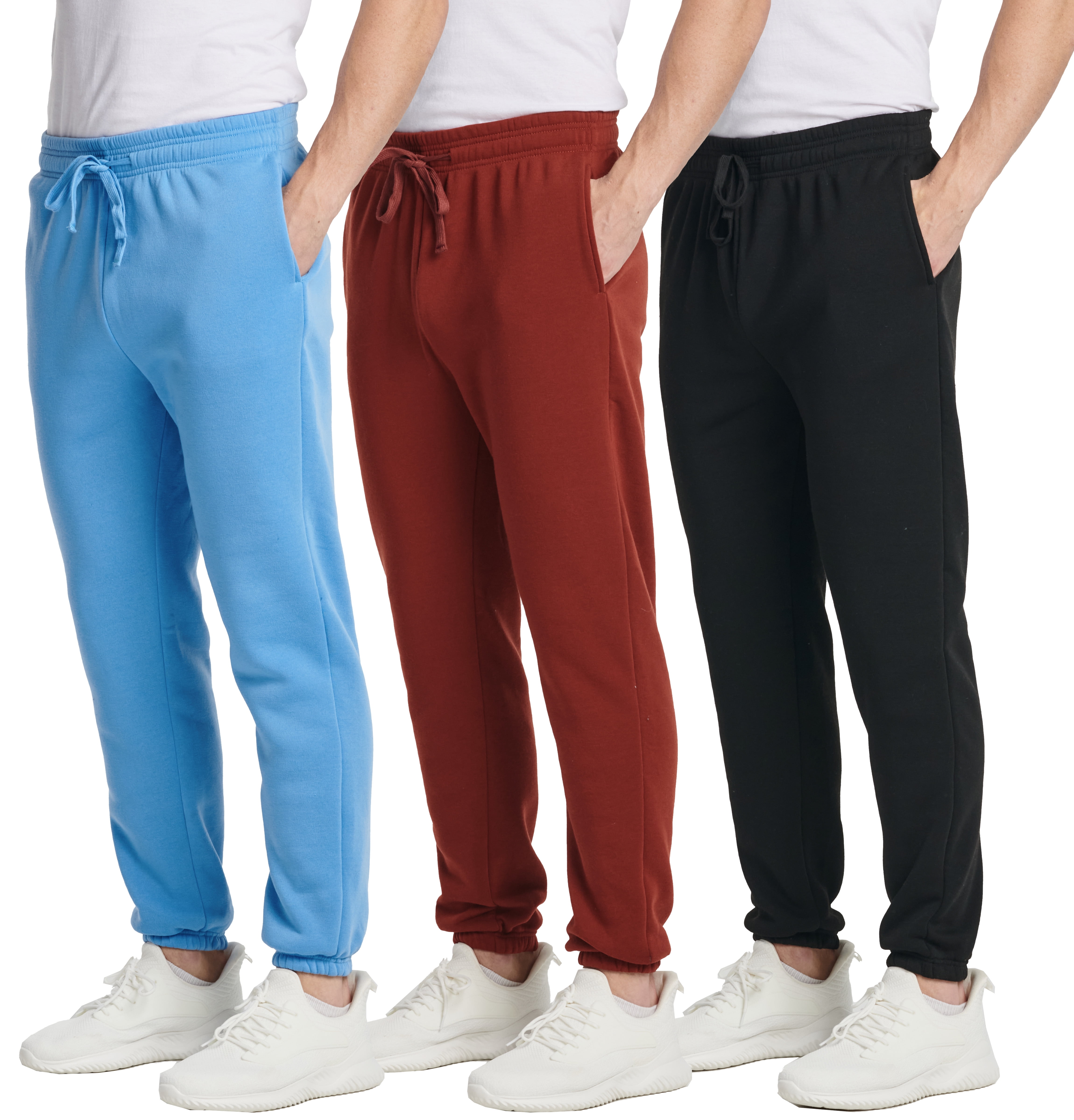 Real Essentials 3 Pack: Men's Fleece Elastic Bottom Jogger Sweatpants ...
