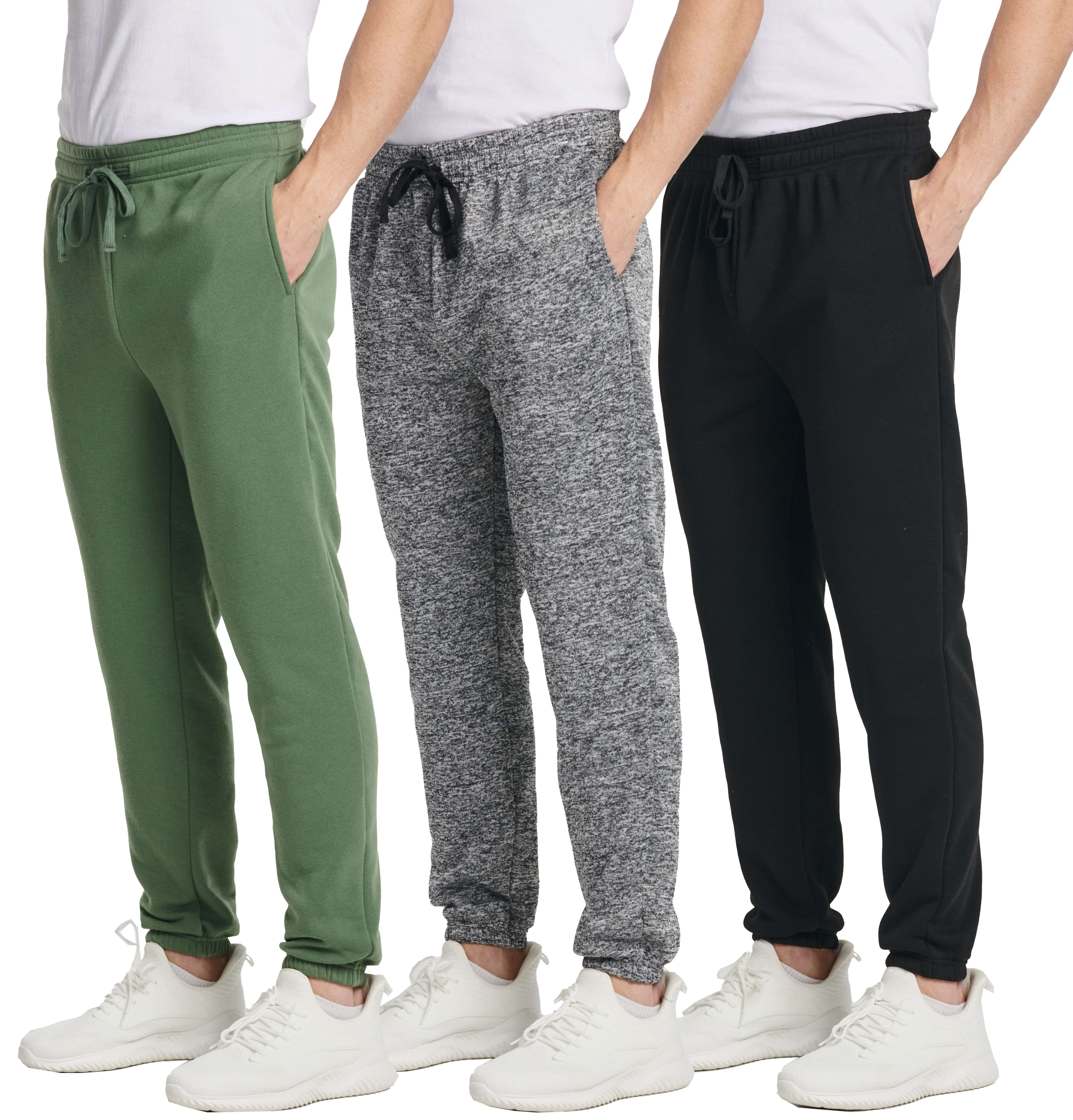 Real Essentials 3 Pack: Men's Fleece Elastic Bottom Jogger Sweatpants ...