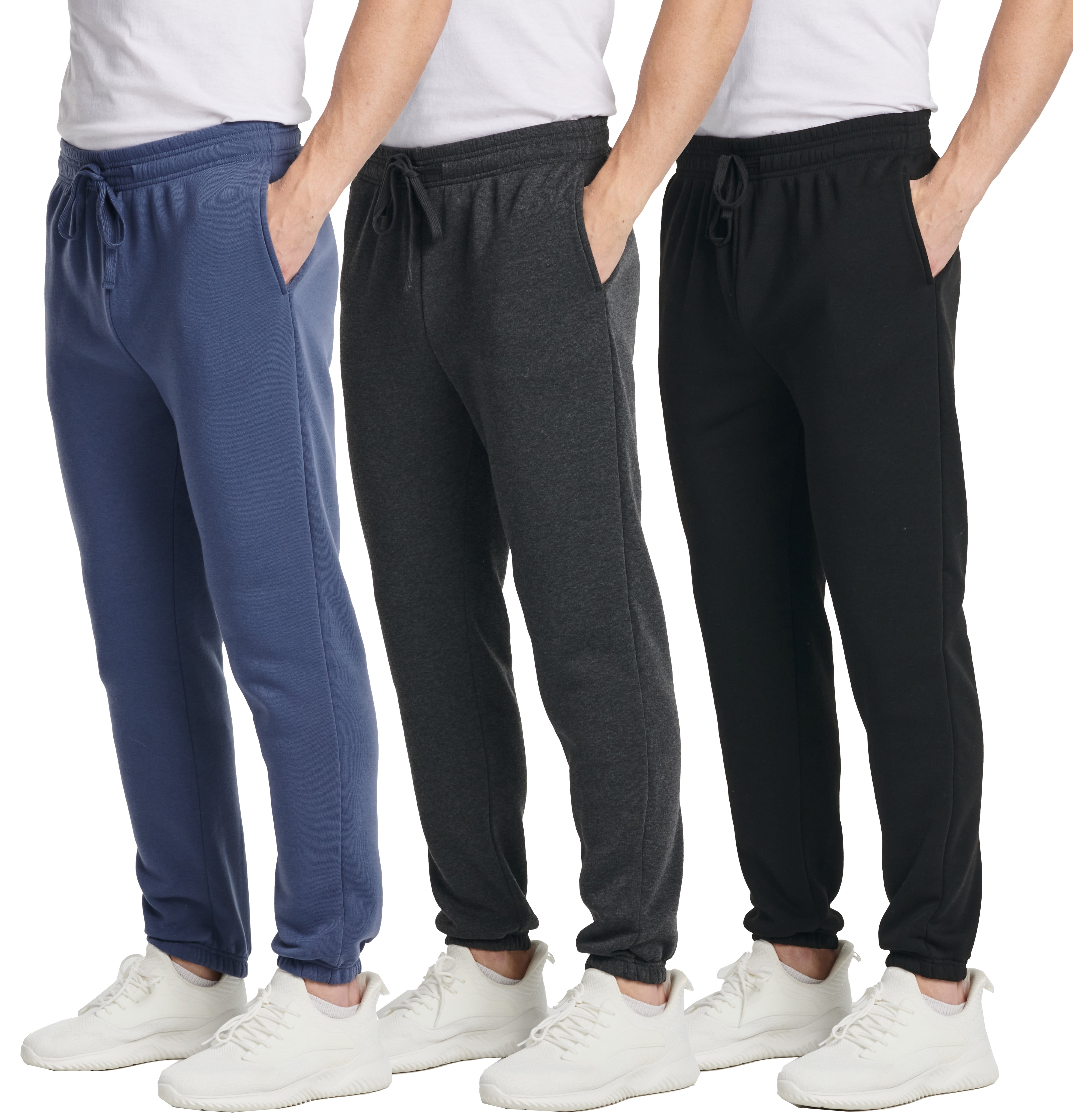 Real Essentials 3 Pack: Men's Fleece Elastic Bottom Jogger Sweatpants ...