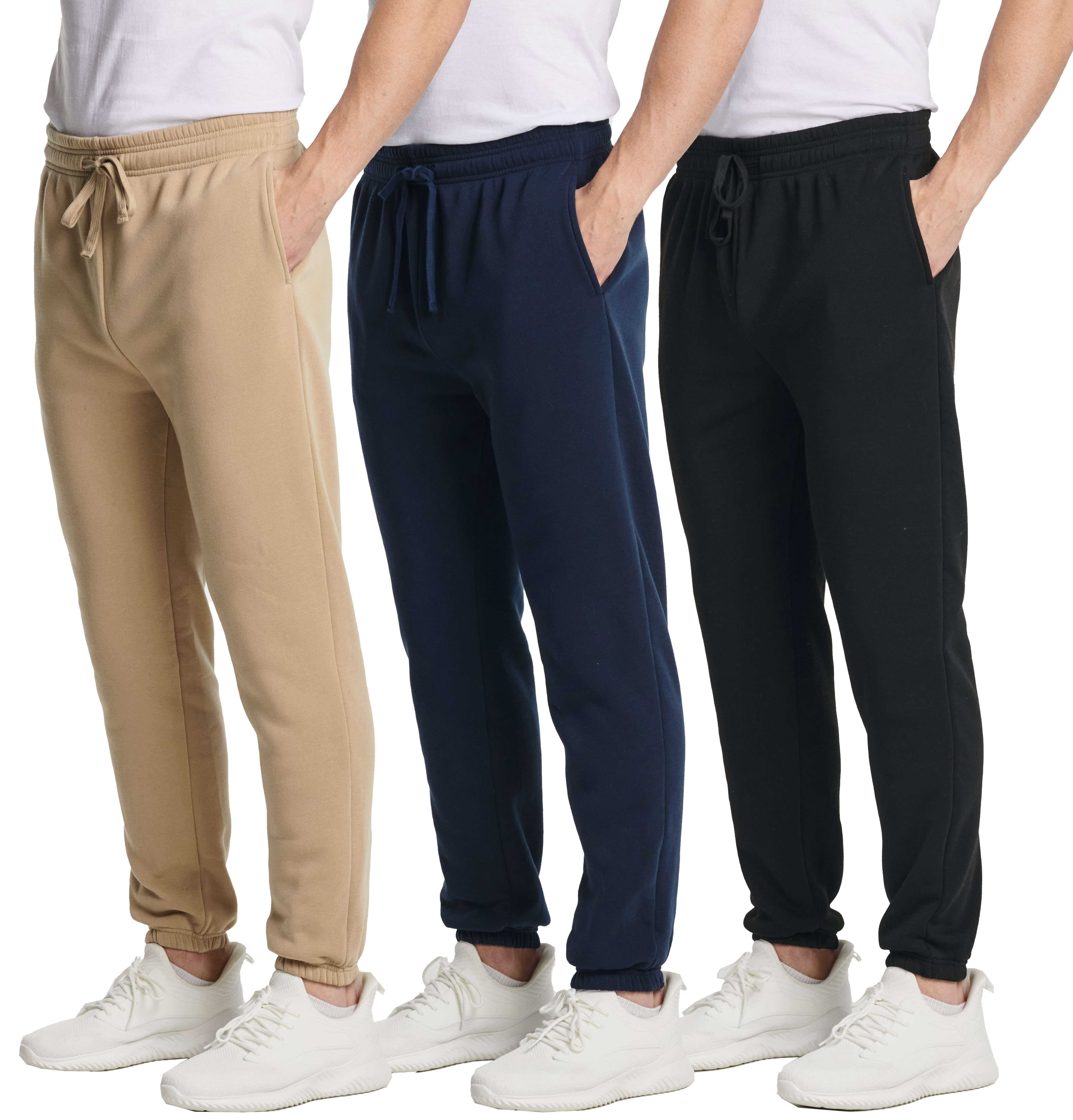 Real Essentials 3 Pack: Men's Fleece Elastic Bottom Jogger Sweatpants ...