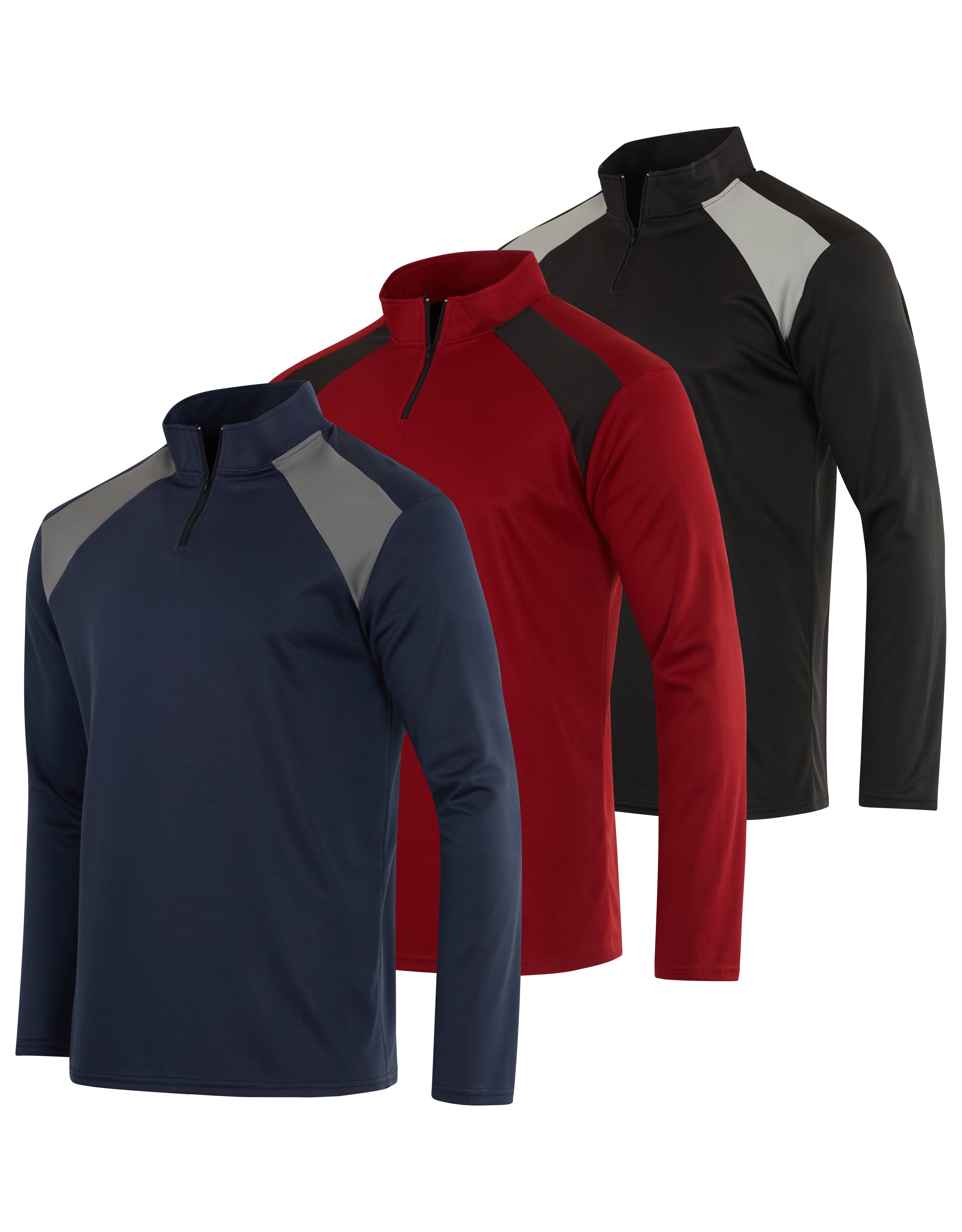Real Essentials 3 Pack: Men's Dry-Fit Active Quarter Zip Long Sleeve ...