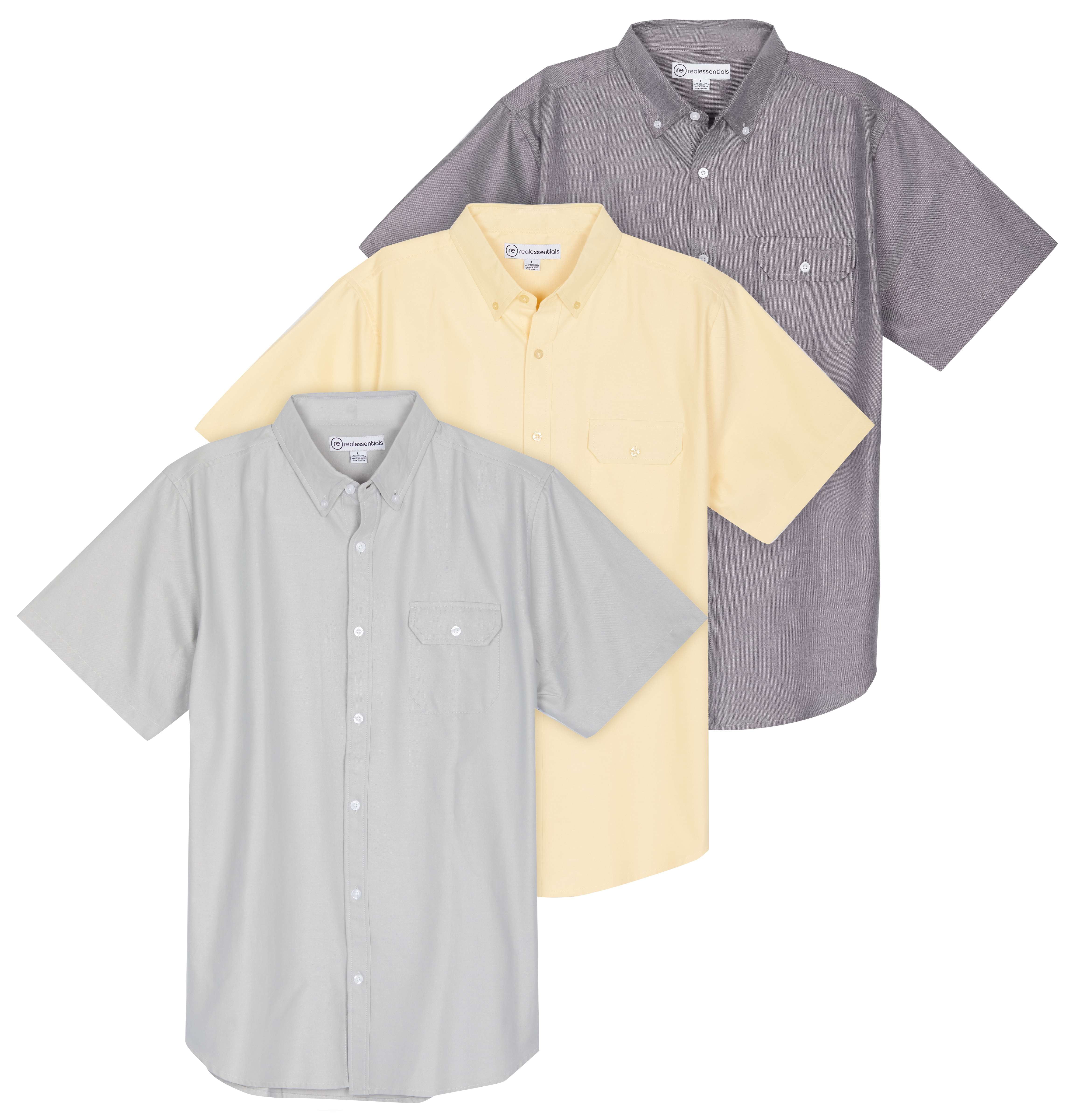 Real Essentials 3 Pack Men's Short-Sleeve Oxford Solid Button Down Collar Casual Shirts with ...