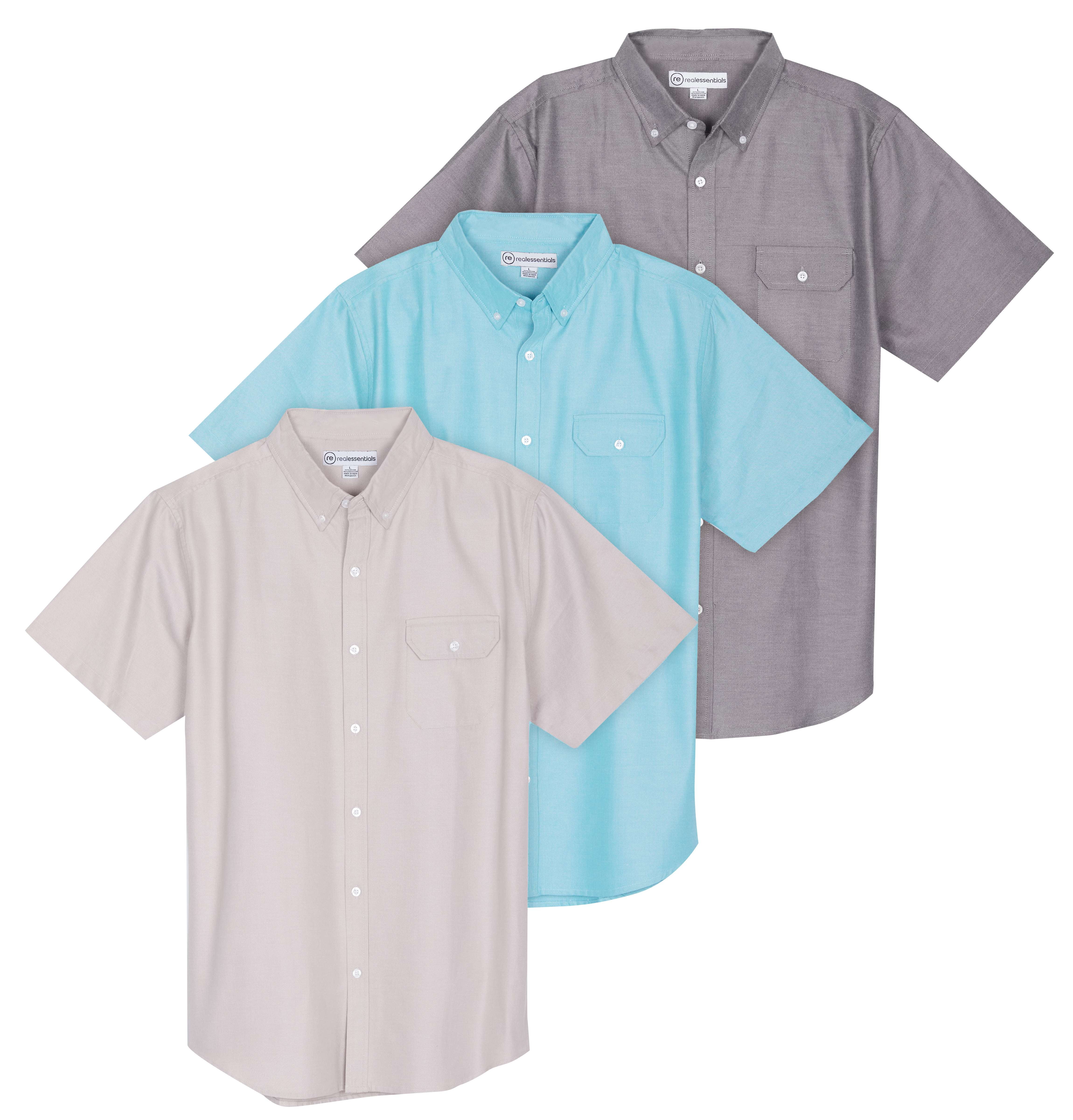 Real Essentials 3 Pack Men's Short-Sleeve Oxford Solid Button Down ...