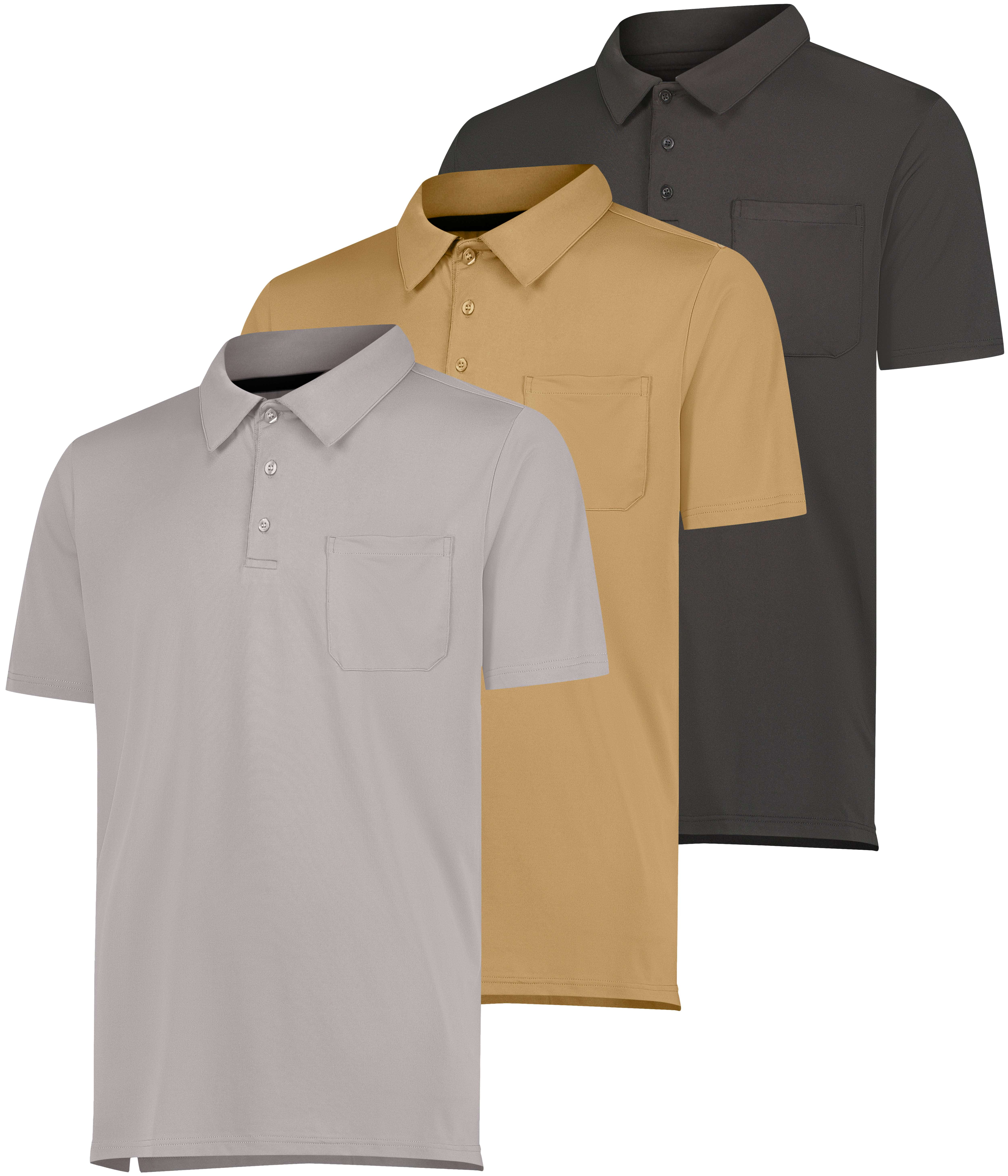 Real Essentials 3 Pack: Men's Short Sleeve Pocket Polo Shirt Dry-Fit ...