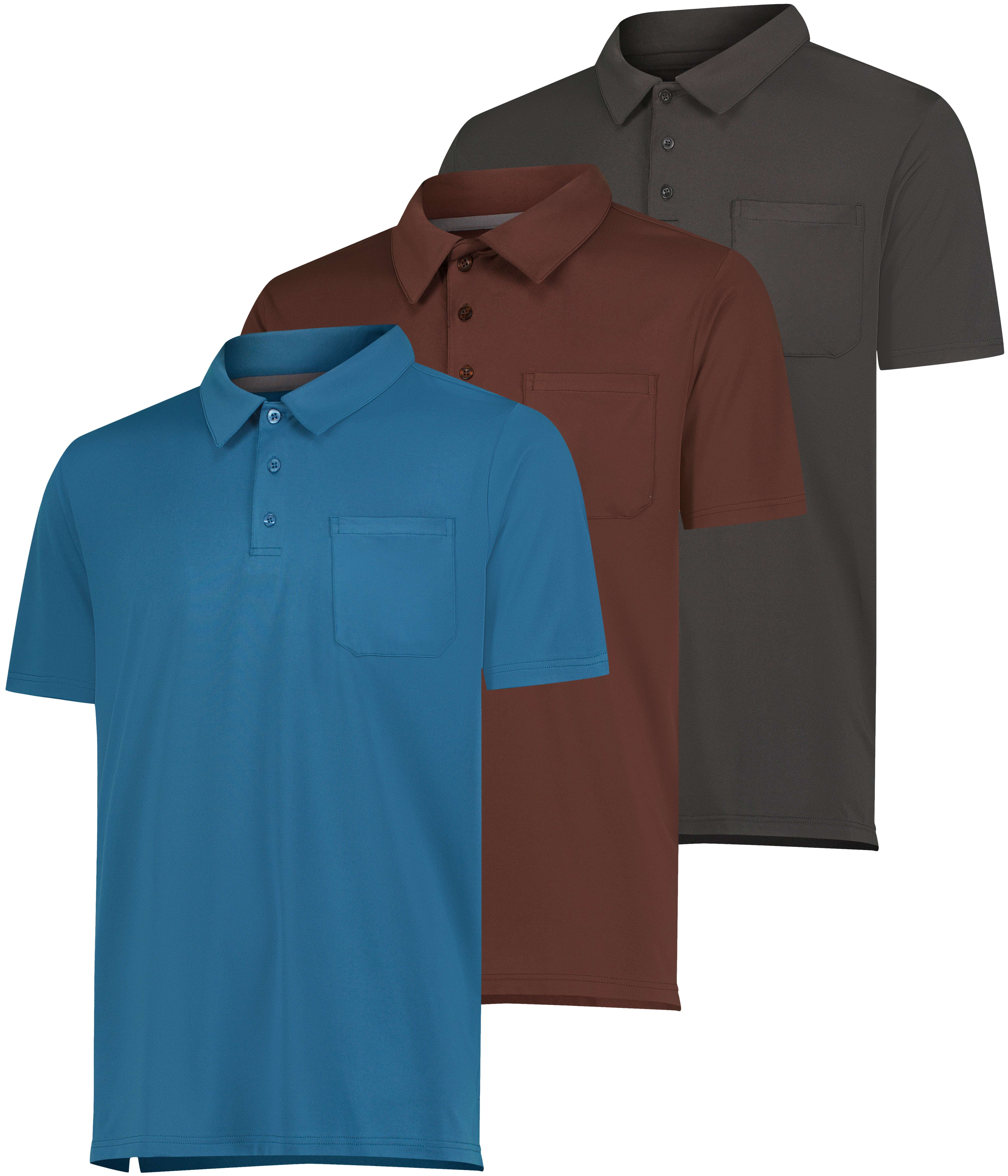 Real Essentials 3 Pack: Men's Short Sleeve Pocket Polo Shirt Dry-Fit ...