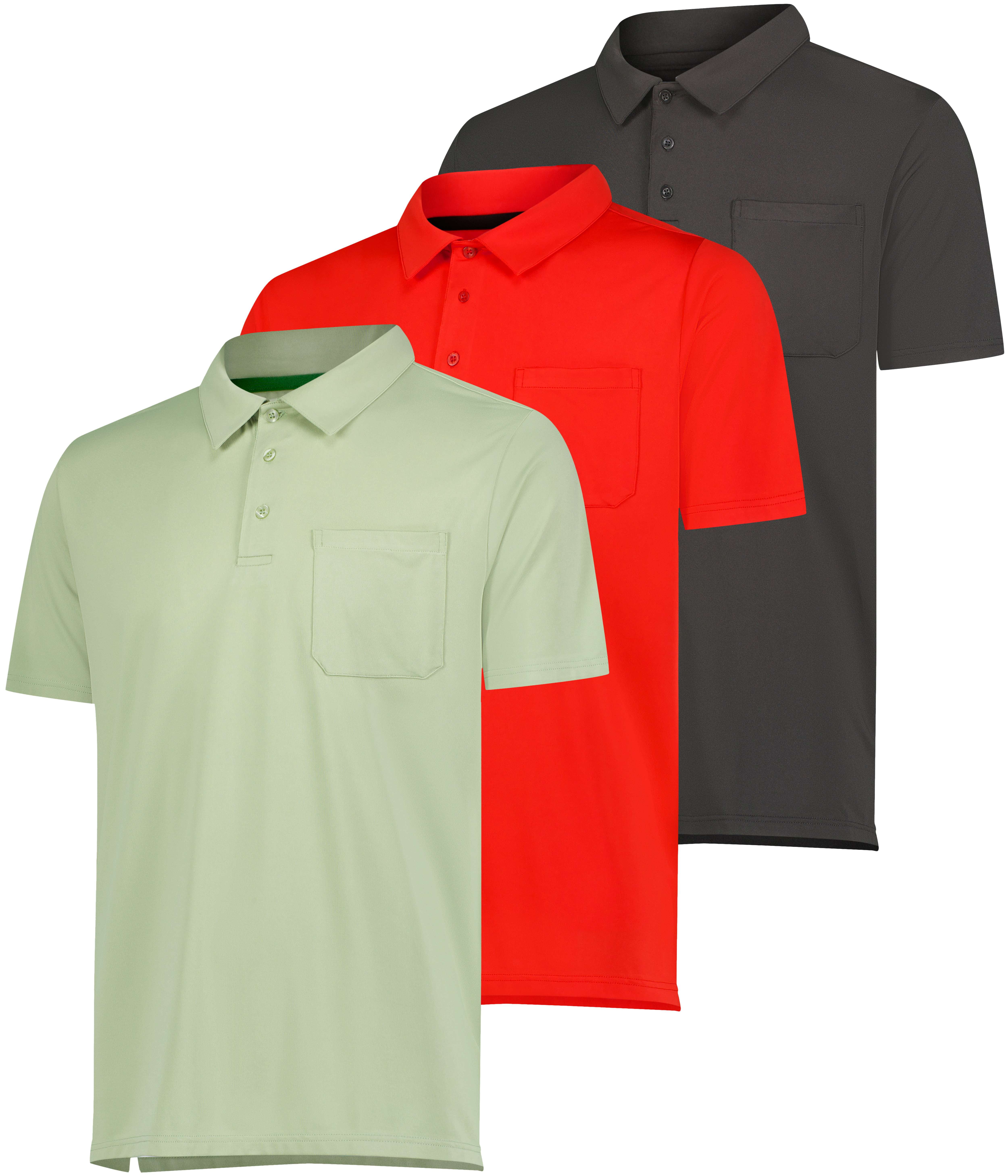 Real Essentials 3 Pack: Men's Short Sleeve Pocket Polo Shirt Dry-Fit ...