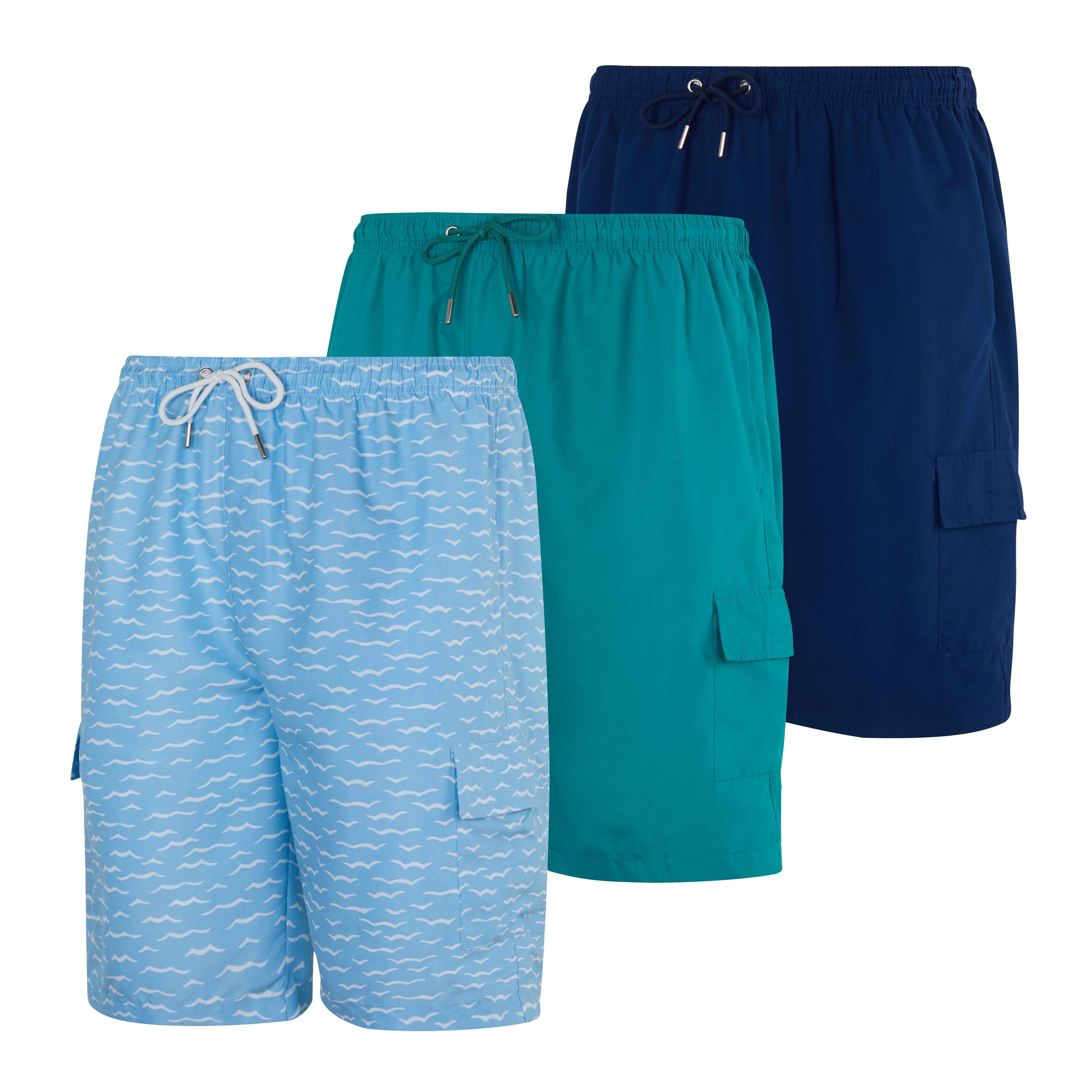 Real Essentials 3 Pack: Men's Swim Trunks with Cargo Pockets & Mesh ...