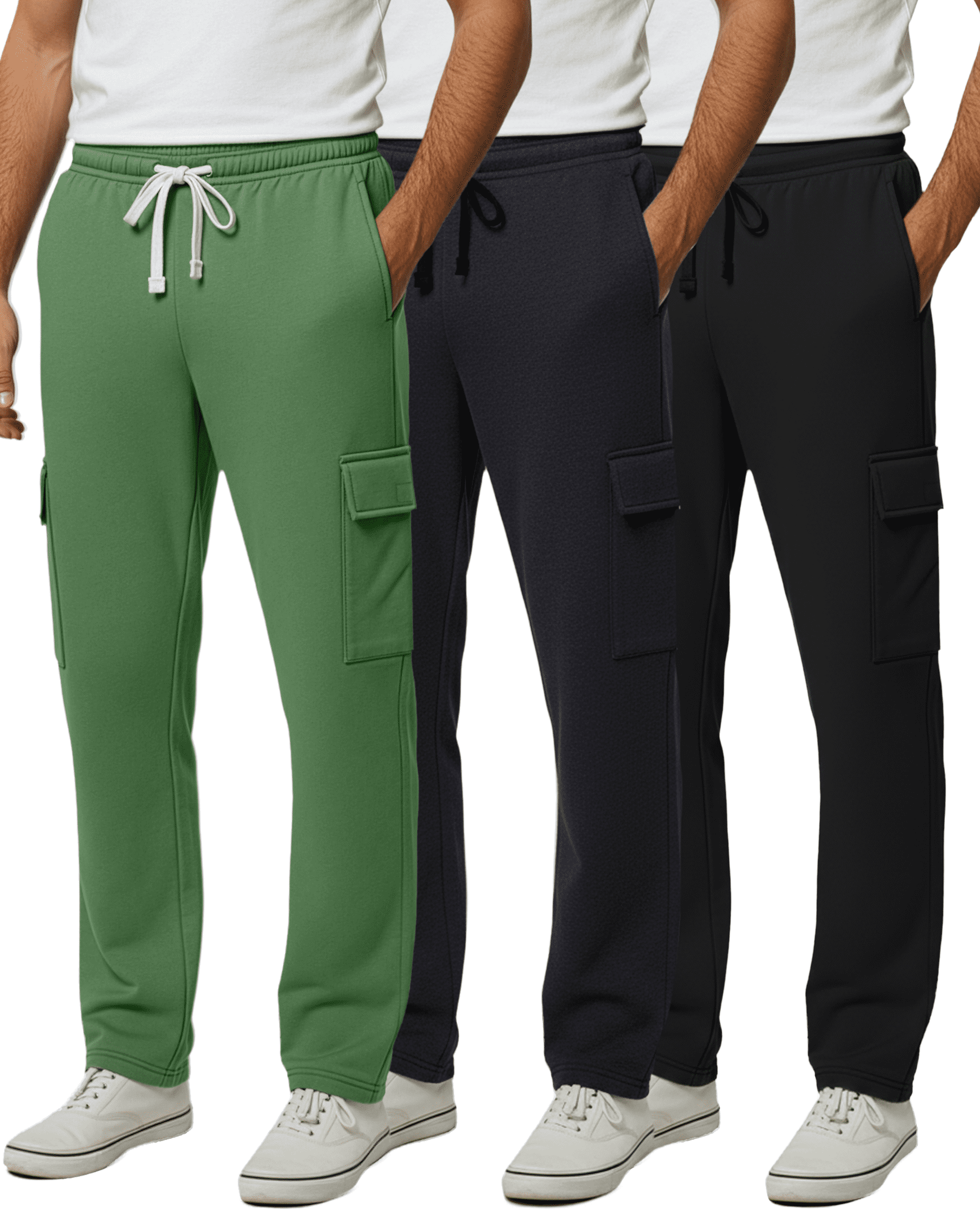Real Essentials 3 Pack: Men's Tech Fleece Open Bottom Cargo Sweatpants ...