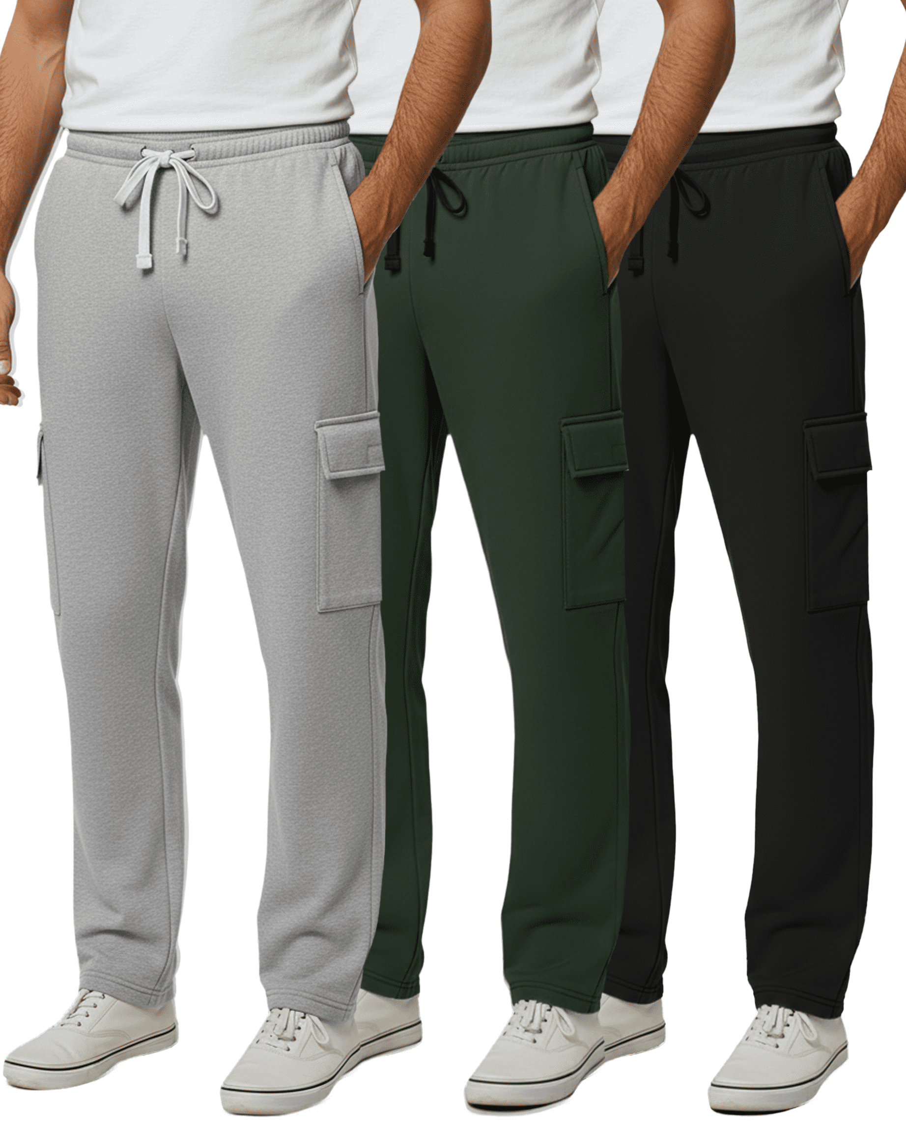 Real Essentials 3 Pack: Men's Tech Fleece Open Bottom Cargo Sweatpants ...