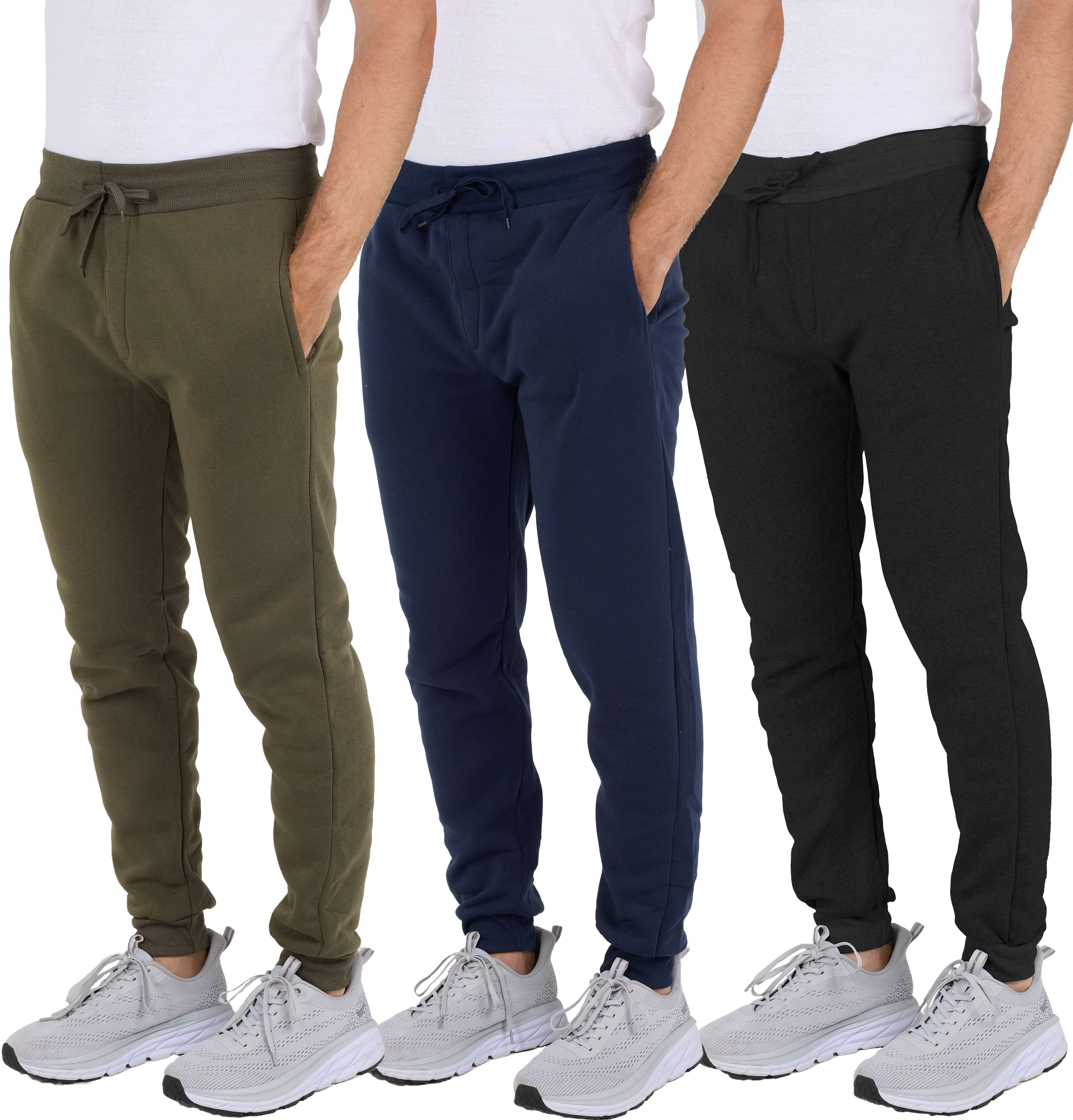 Real Essentials 3 Pack: Men's Cotton Fleece Jogger Sweatpants ...