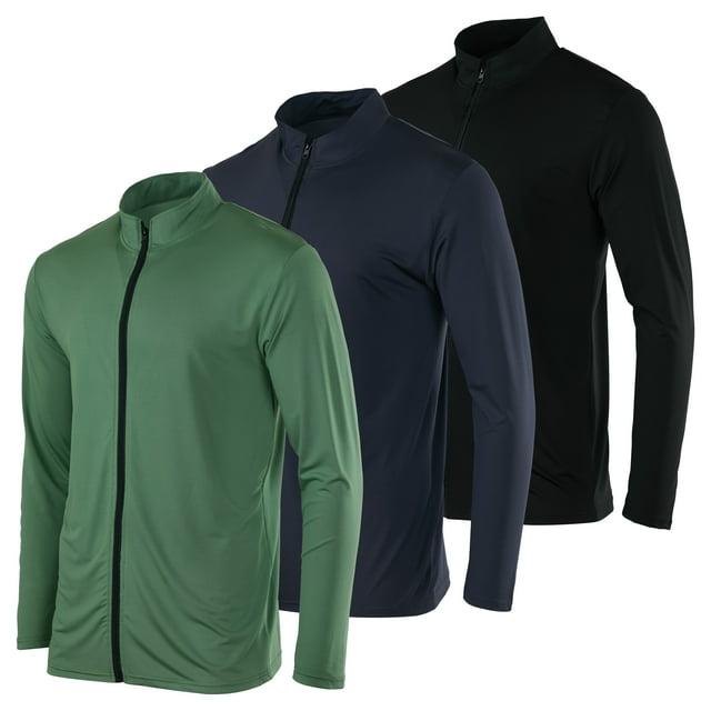 Real Essentials 3 Pack: Mens Dry-Fit Long Sleeve Full Zip Hoodie ...
