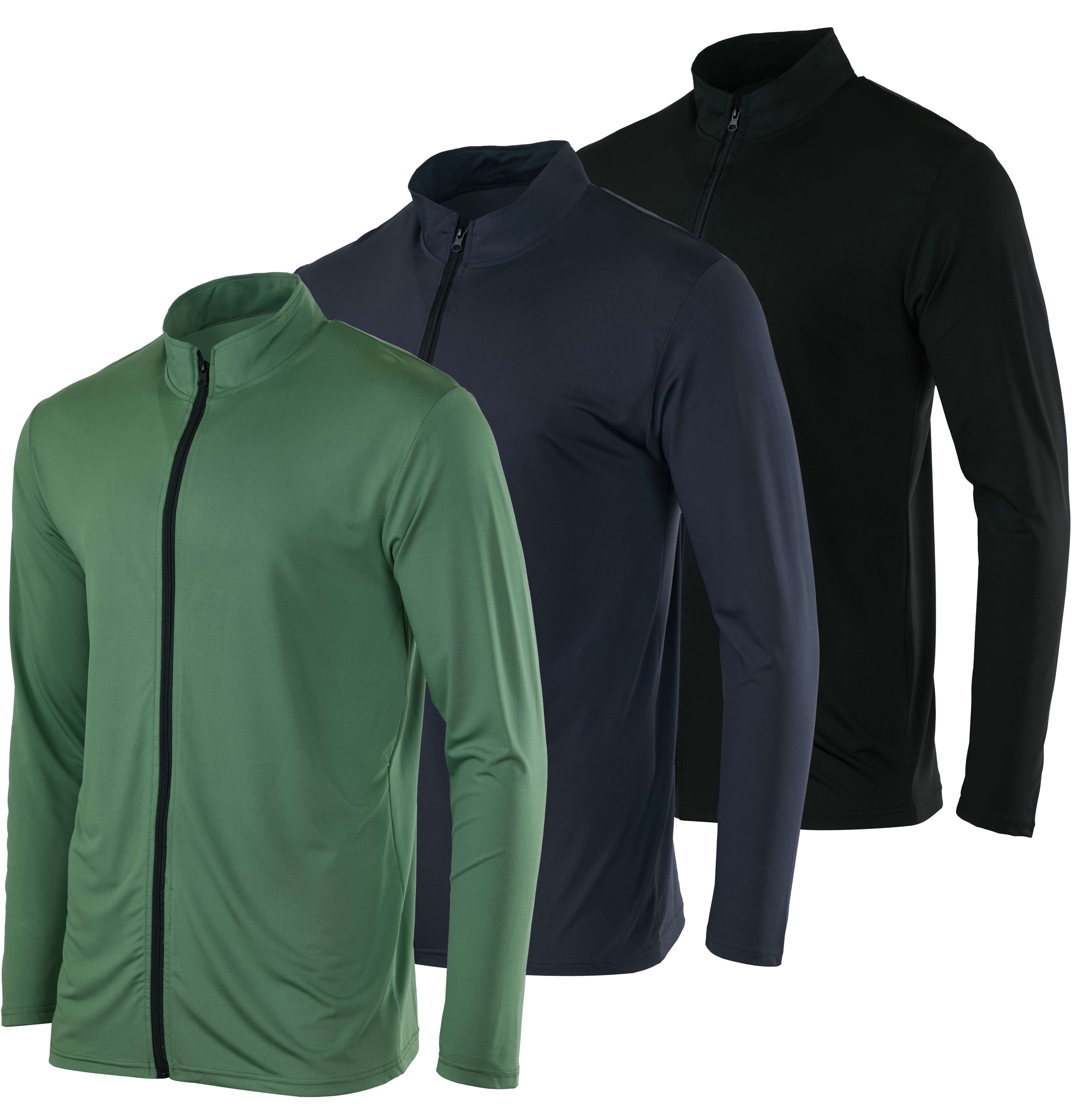 Real Essentials 3 Pack: Mens Dry-Fit Long Sleeve Full Zip Hoodie ...