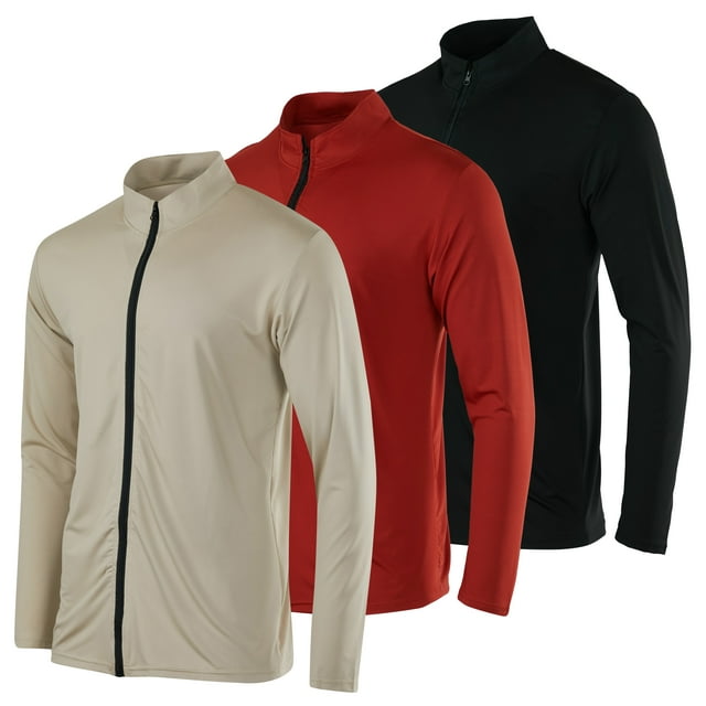 Real Essentials 3 Pack: Mens Dry-Fit Long Sleeve Full Zip Hoodie ...