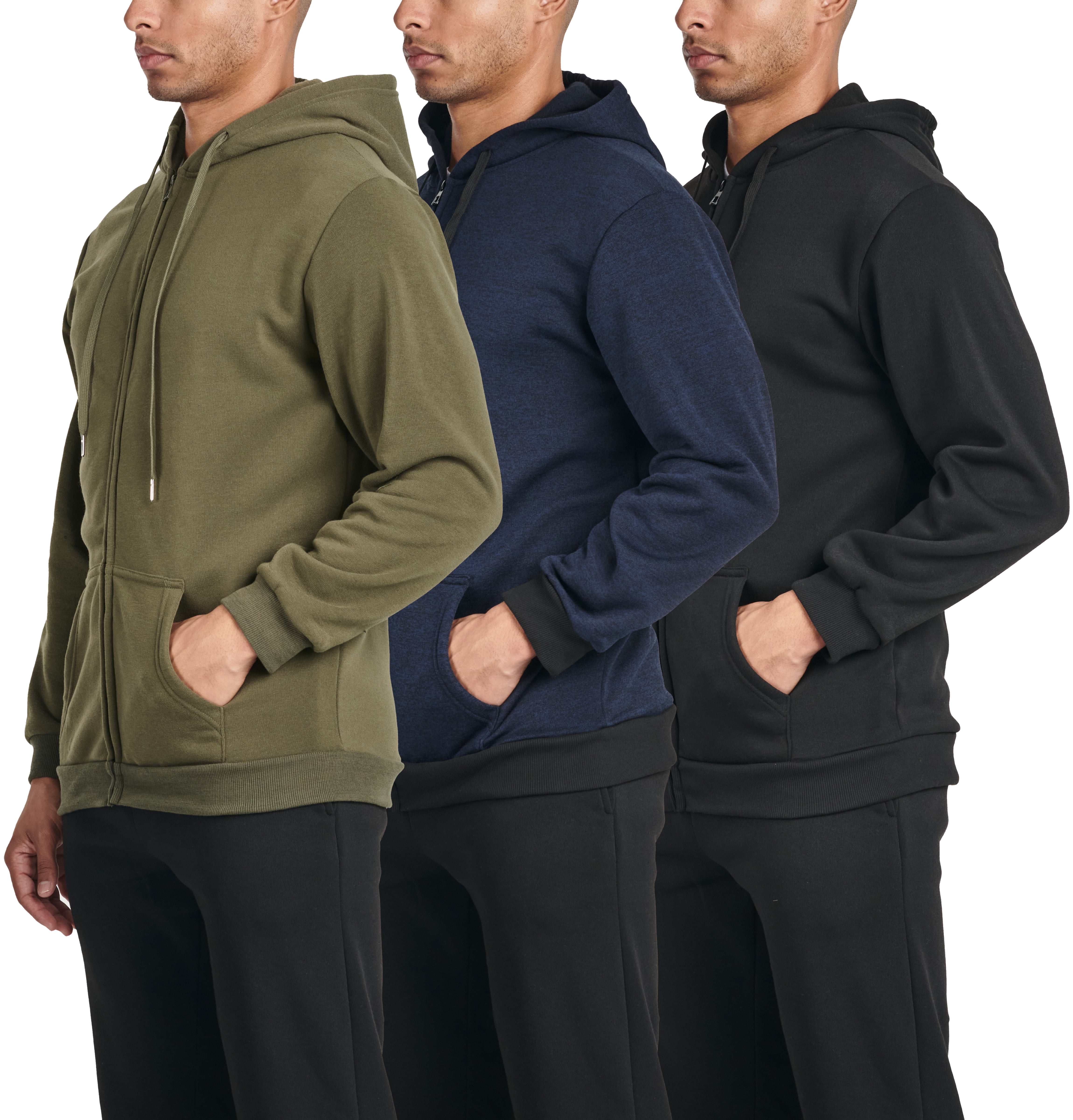Real Essentials 3 Pack: Mens Fleece Long Sleeve Full Zip Hoodie ...