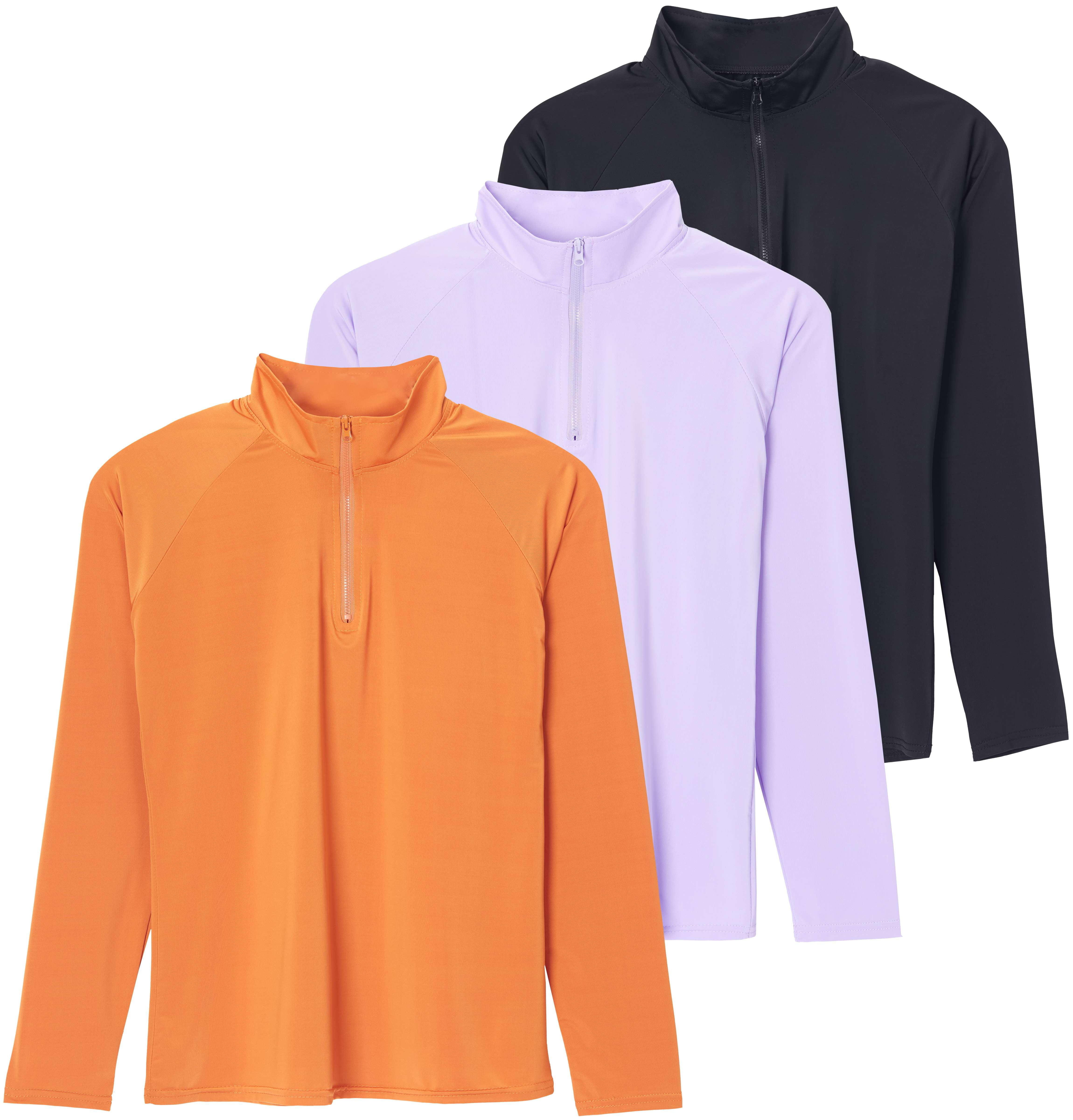 Real Essentials 3 Pack: Women's 1/4 Zip Rash Guard Long Sleeve Swim ...