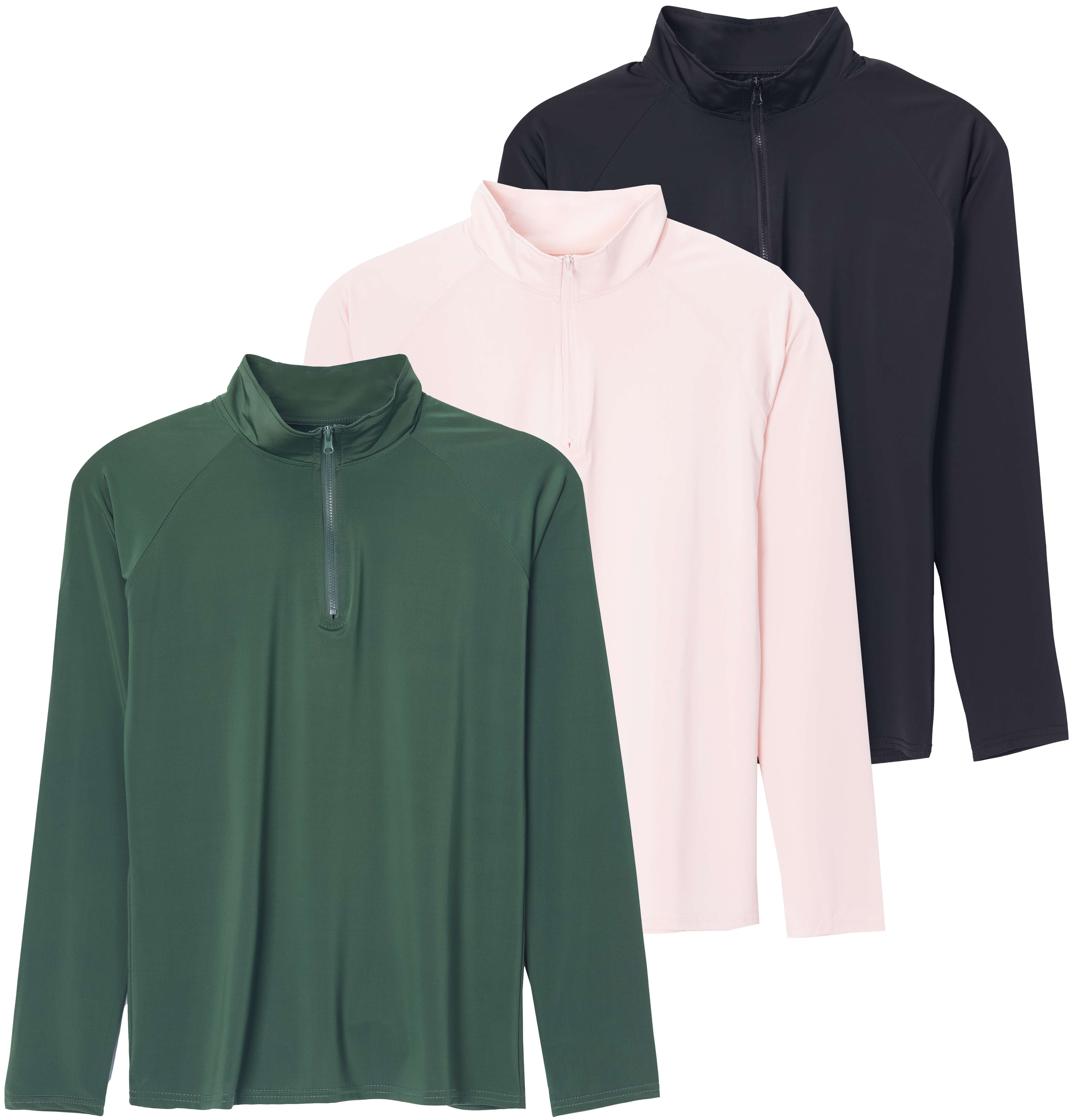 Real Essentials 3 Pack: Women's 1/4 Zip Rash Guard Long Sleeve Swim ...