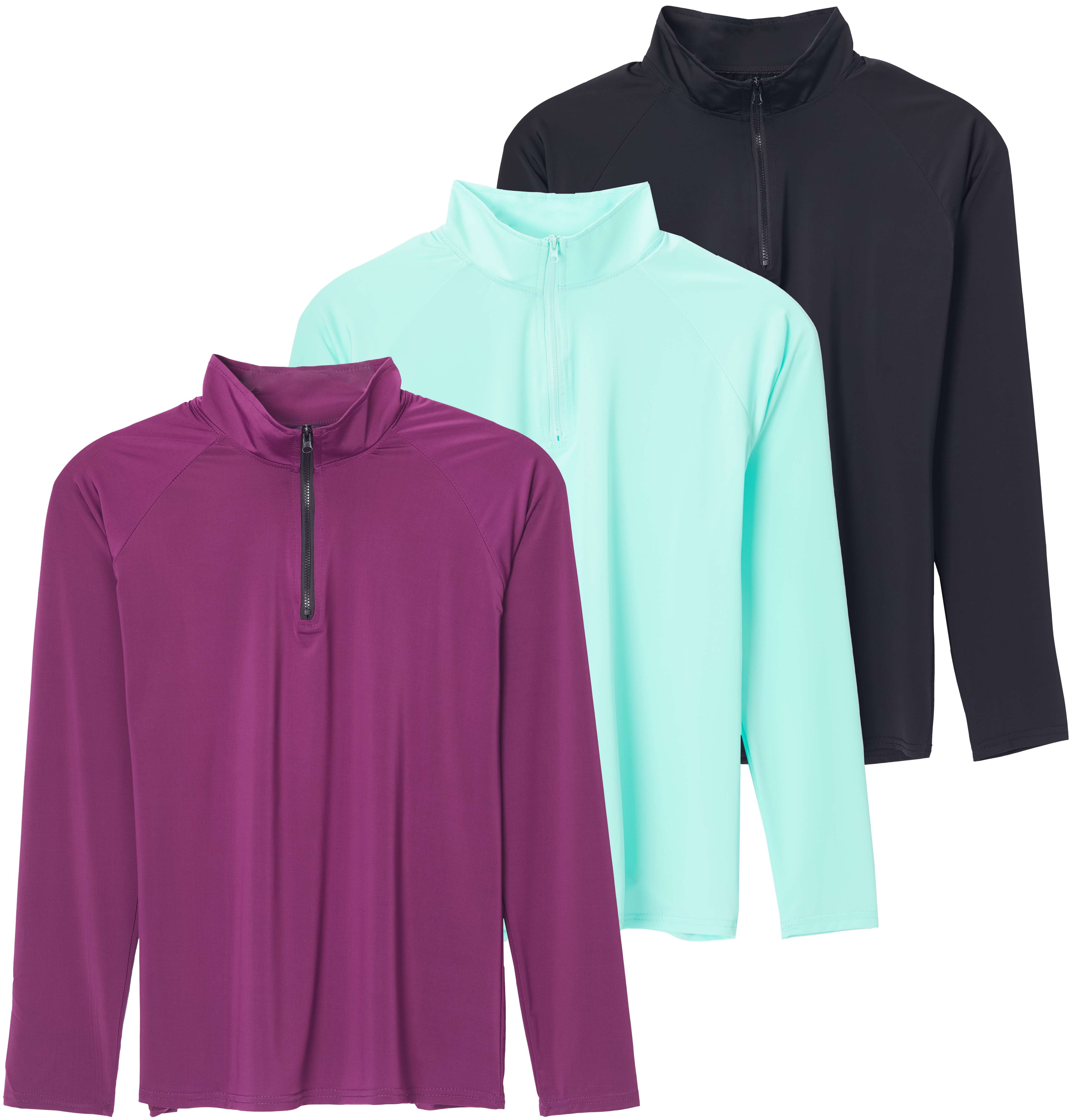 Real Essentials 3 Pack: Women's 1/4 Zip Rash Guard Long Sleeve Swim ...