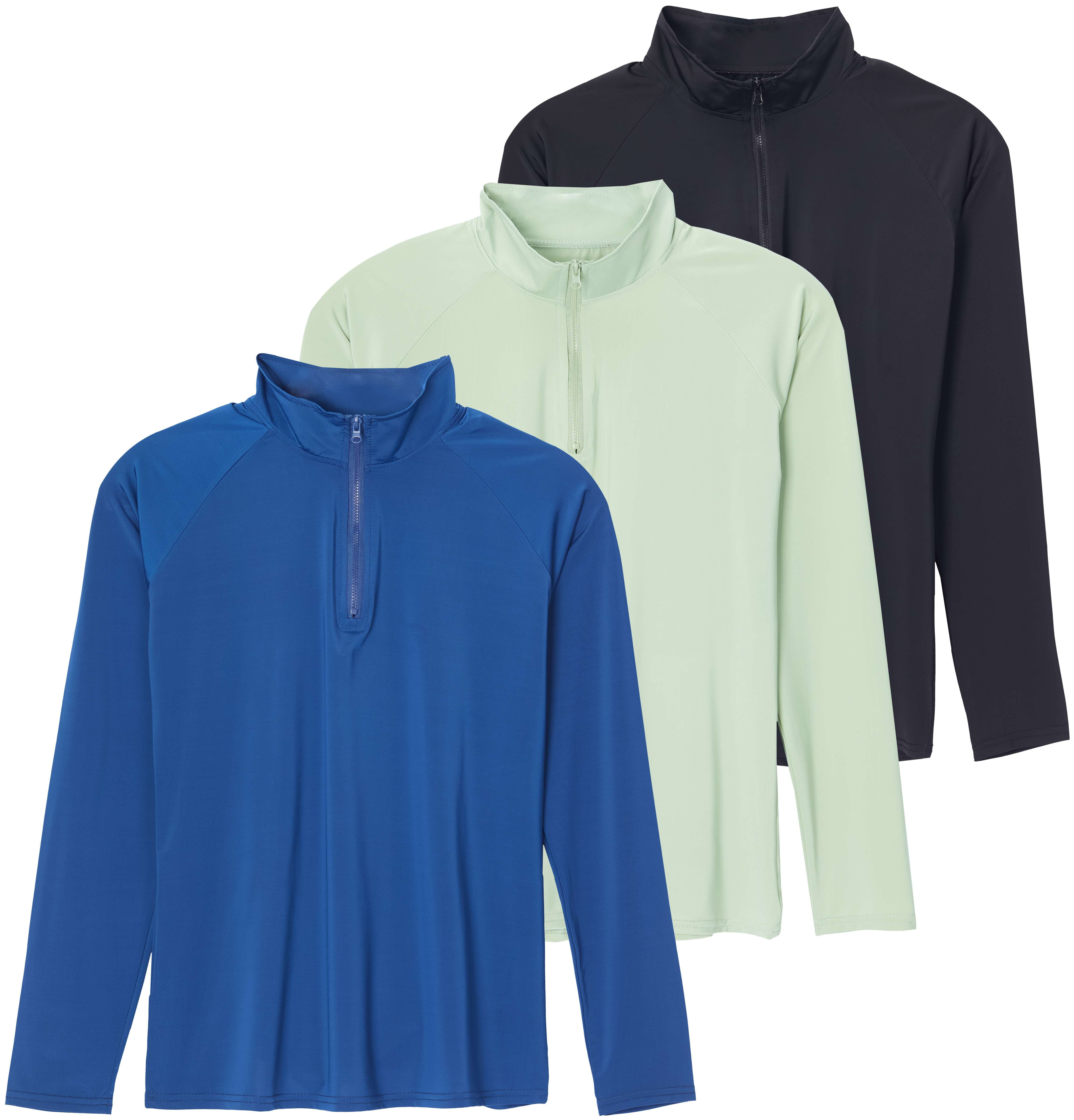 Real Essentials 3 Pack: Women's 1/4 Zip Rash Guard Long Sleeve Swim ...