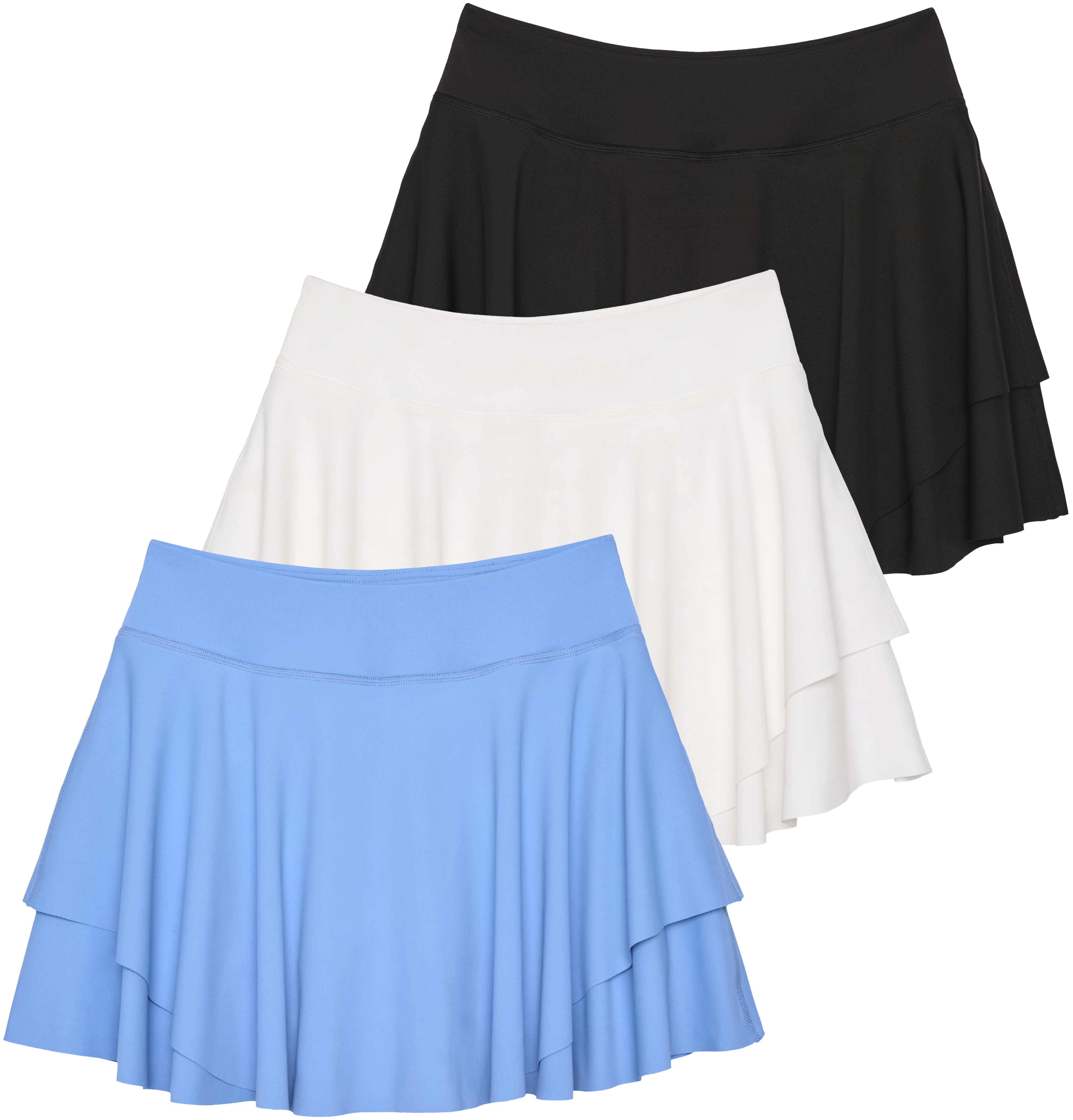 Real Essentials 3 Pack: Women's 14" Layered Ruffle Flowy Tennis Golf ...