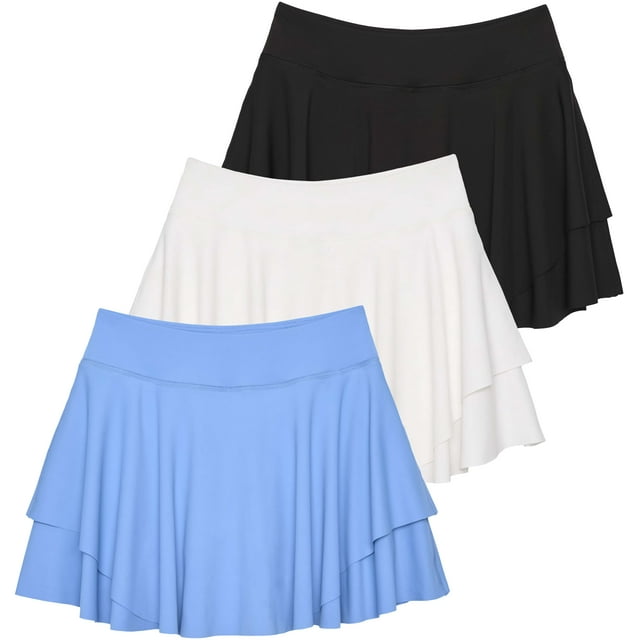 Real Essentials 3 Pack: Women's 14" Layered Ruffle Flowy Tennis Golf ...