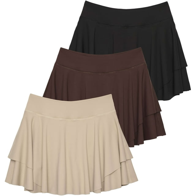 Real Essentials 3 Pack: Women's 14" Layered Ruffle Flowy Tennis Golf ...