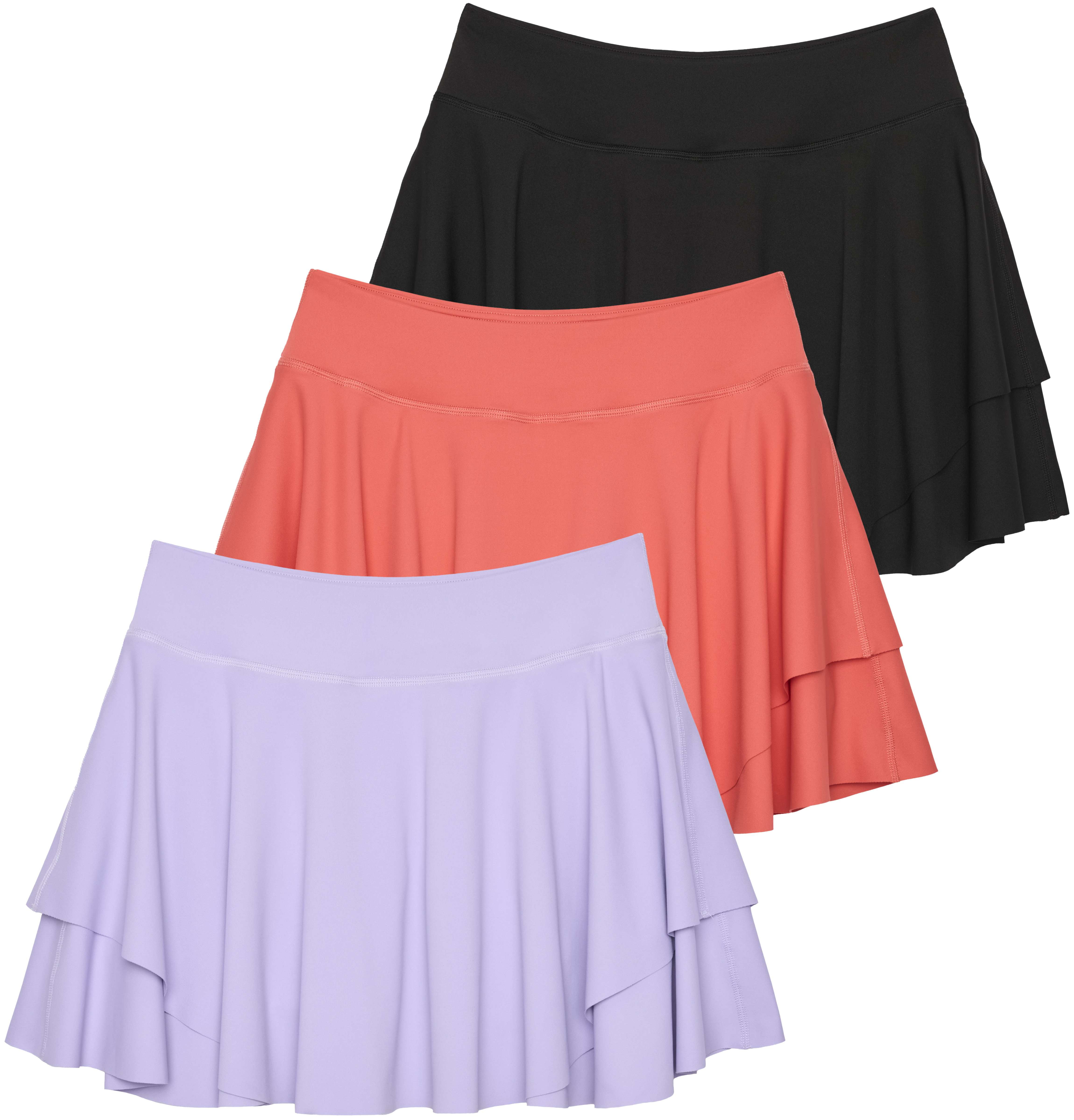 Real Essentials 3 Pack: Women's 14" Layered Ruffle Flowy Tennis Golf ...