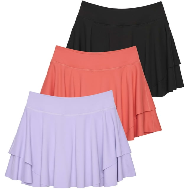 Real Essentials 3 Pack: Women's 14" Layered Ruffle Flowy Tennis Golf ...