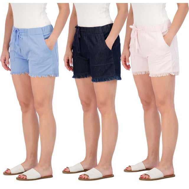 Real Essentials 3 Pack: Women's Denim Cutoff Casual Khaki 3.5" Inseam ...