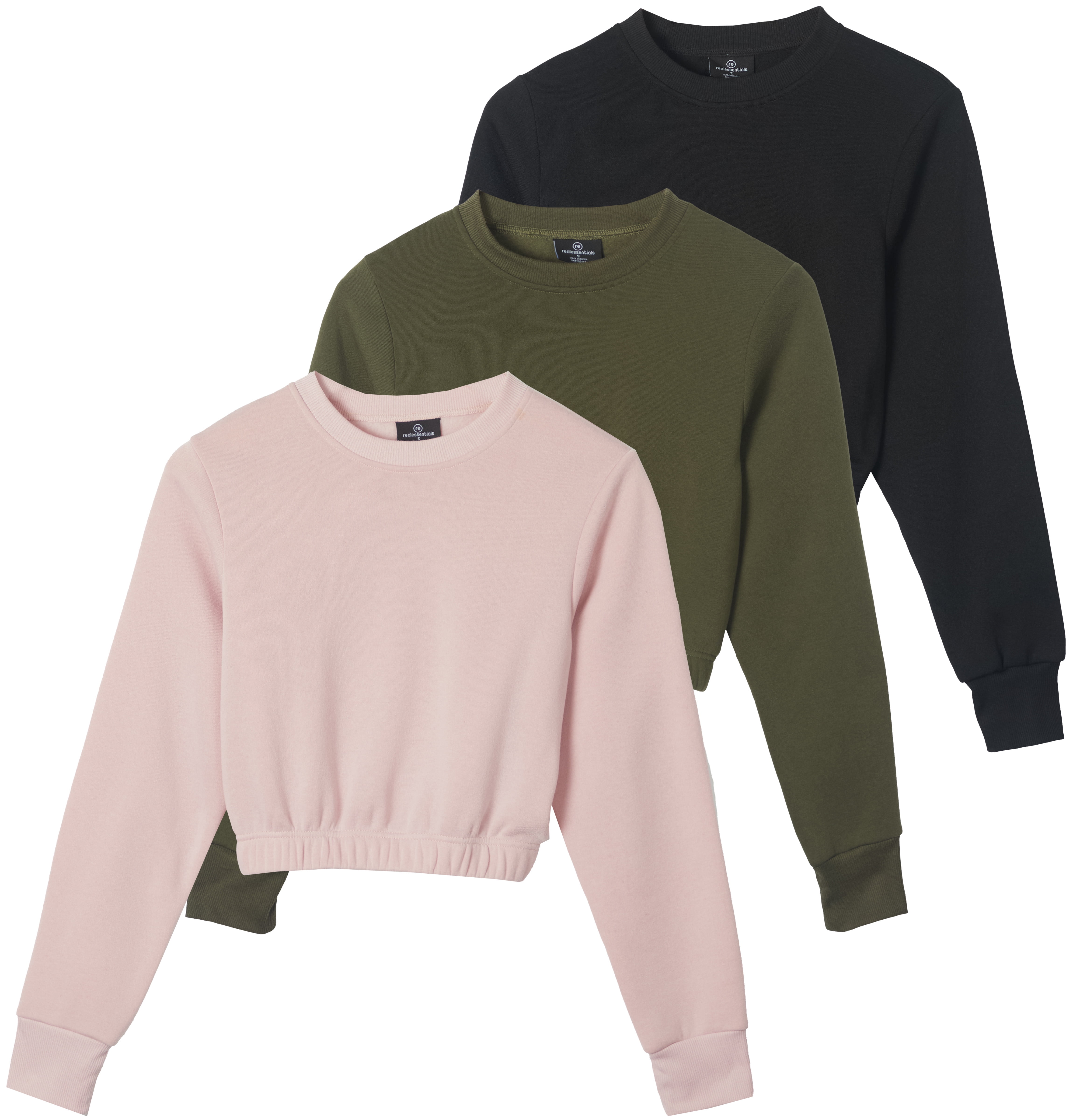 Real Essentials 3 Pack: Women's Fleece Cropped Sweatshirt - Long Sleeve ...