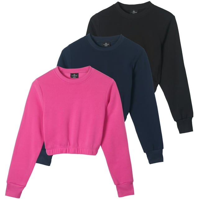 Real Essentials 3 Pack: Women's Fleece Cropped Sweatshirt - Long Sleeve ...