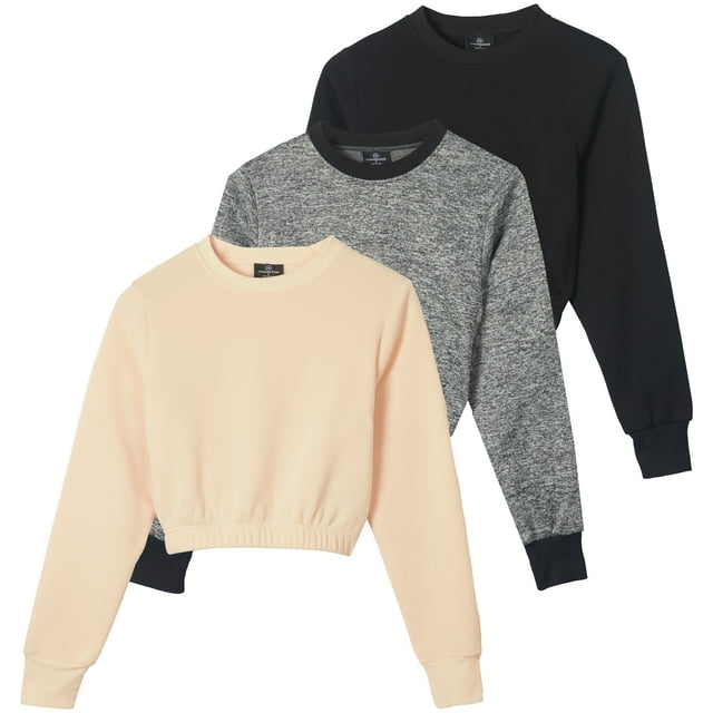 Real Essentials 3 Pack: Women's Fleece Cropped Sweatshirt - Long Sleeve ...