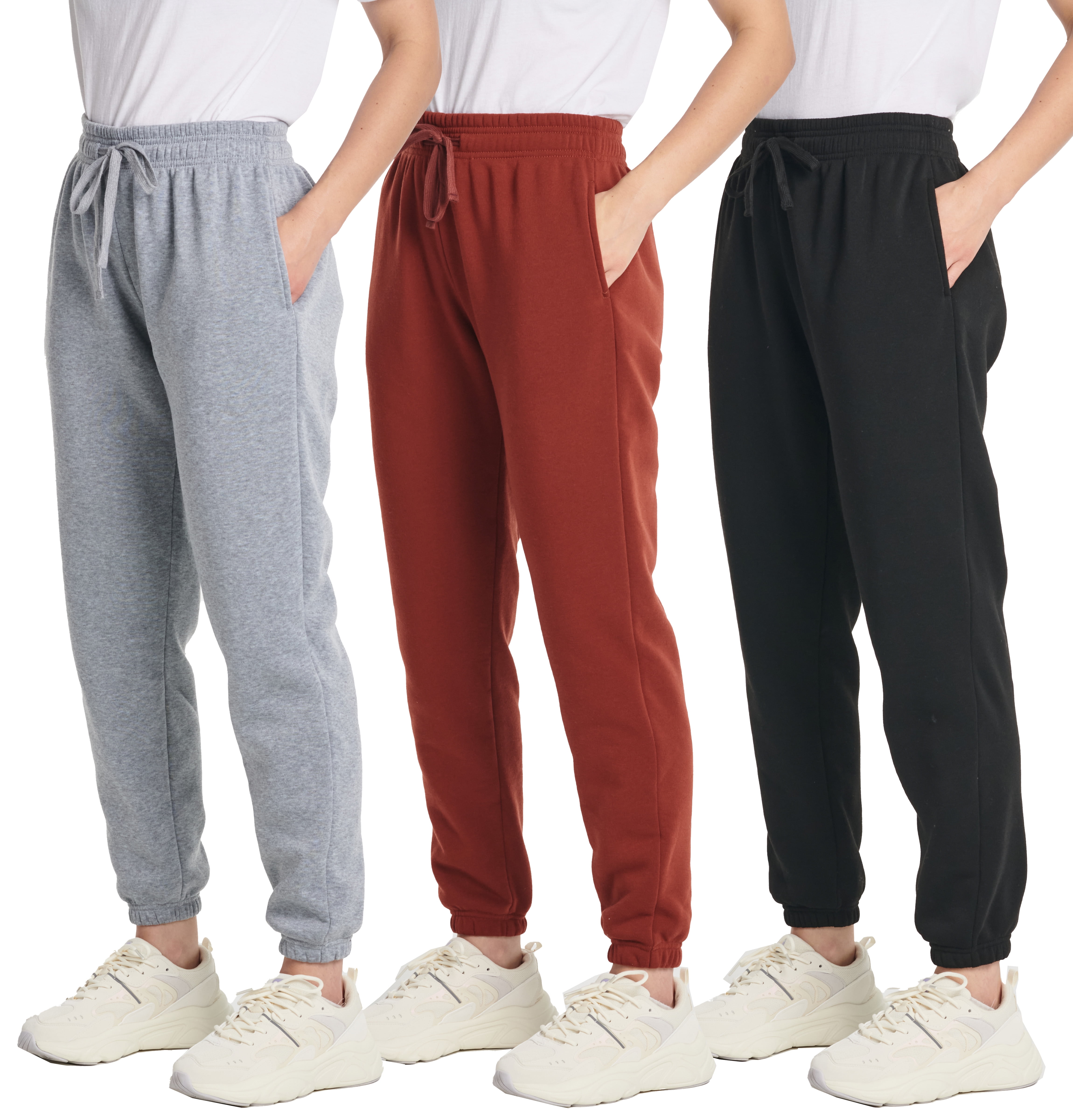 Real Essentials 3 Pack: Women's Fleece Jogger Sweatpants (Available in ...