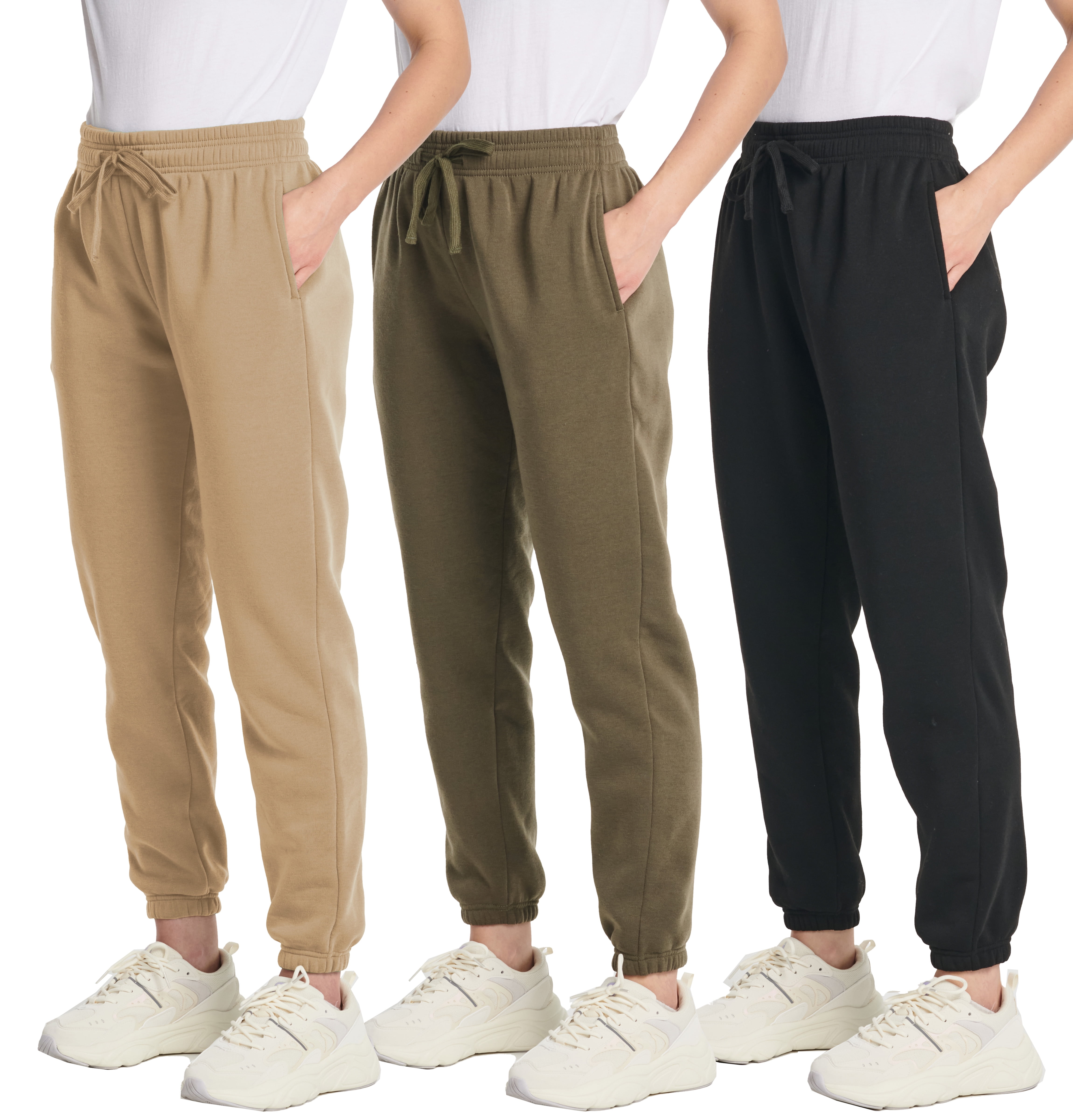 Real Essentials 3 Pack: Women's Fleece Jogger Sweatpants (Available in ...