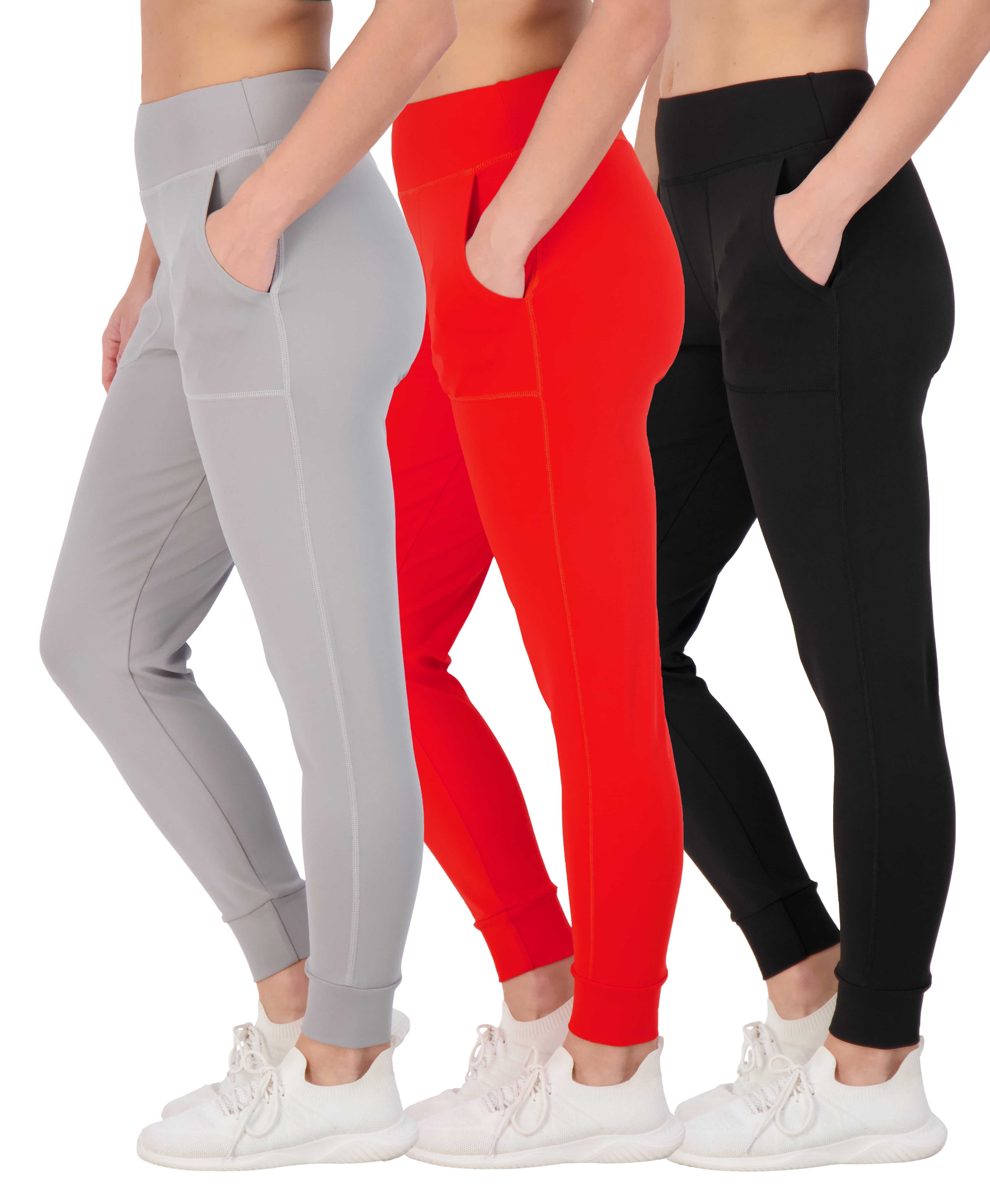 Real Essentials 3 Pack: Women's Joggers with Pockets - High Waist ...