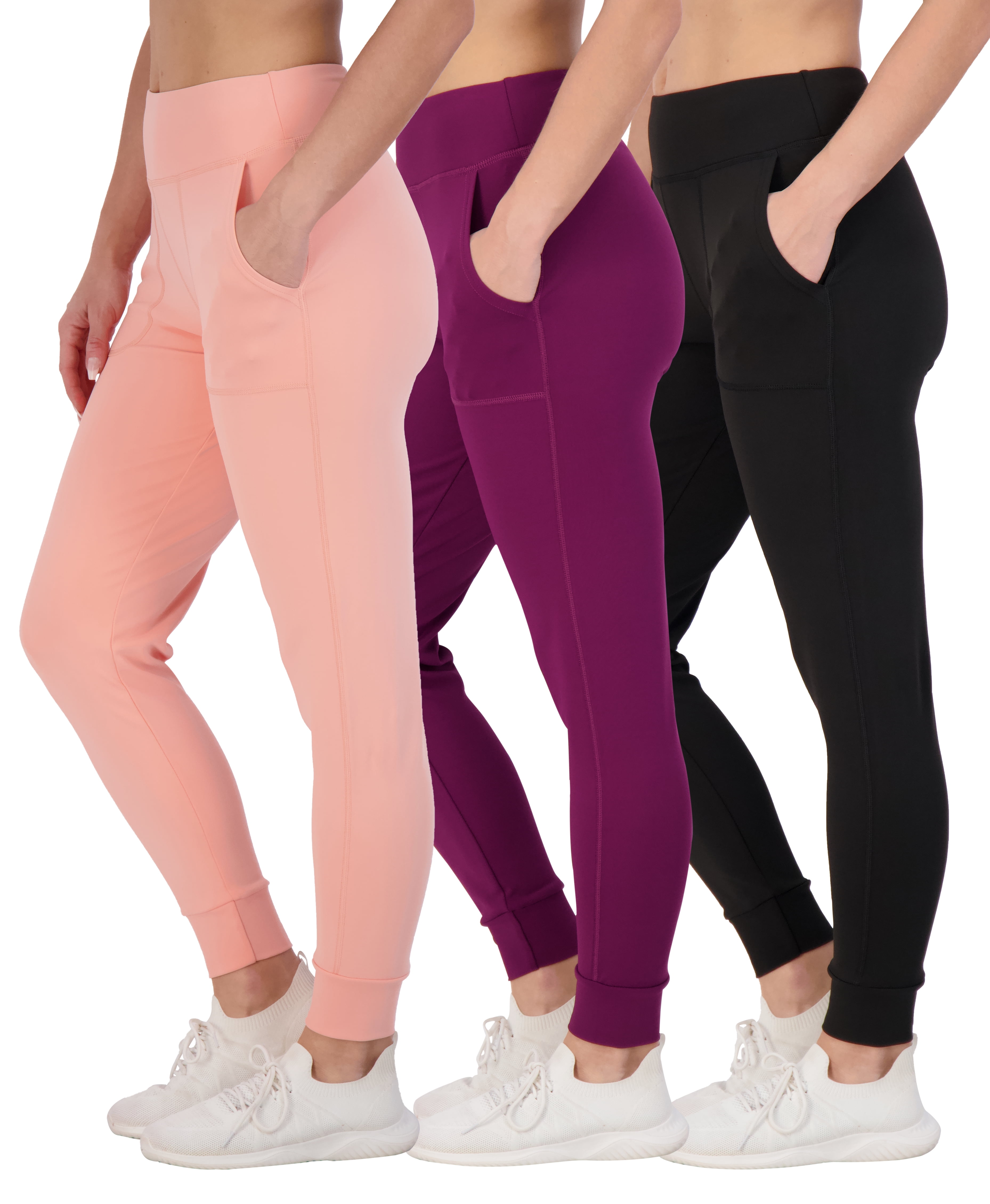 Real Essentials 3 Pack: Women's Joggers with Pockets - High Waist ...