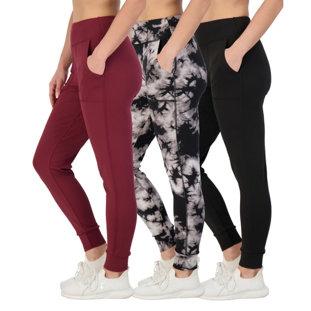 Real Essentials 3 Pack: Women's Joggers with Pockets - High Waist ...