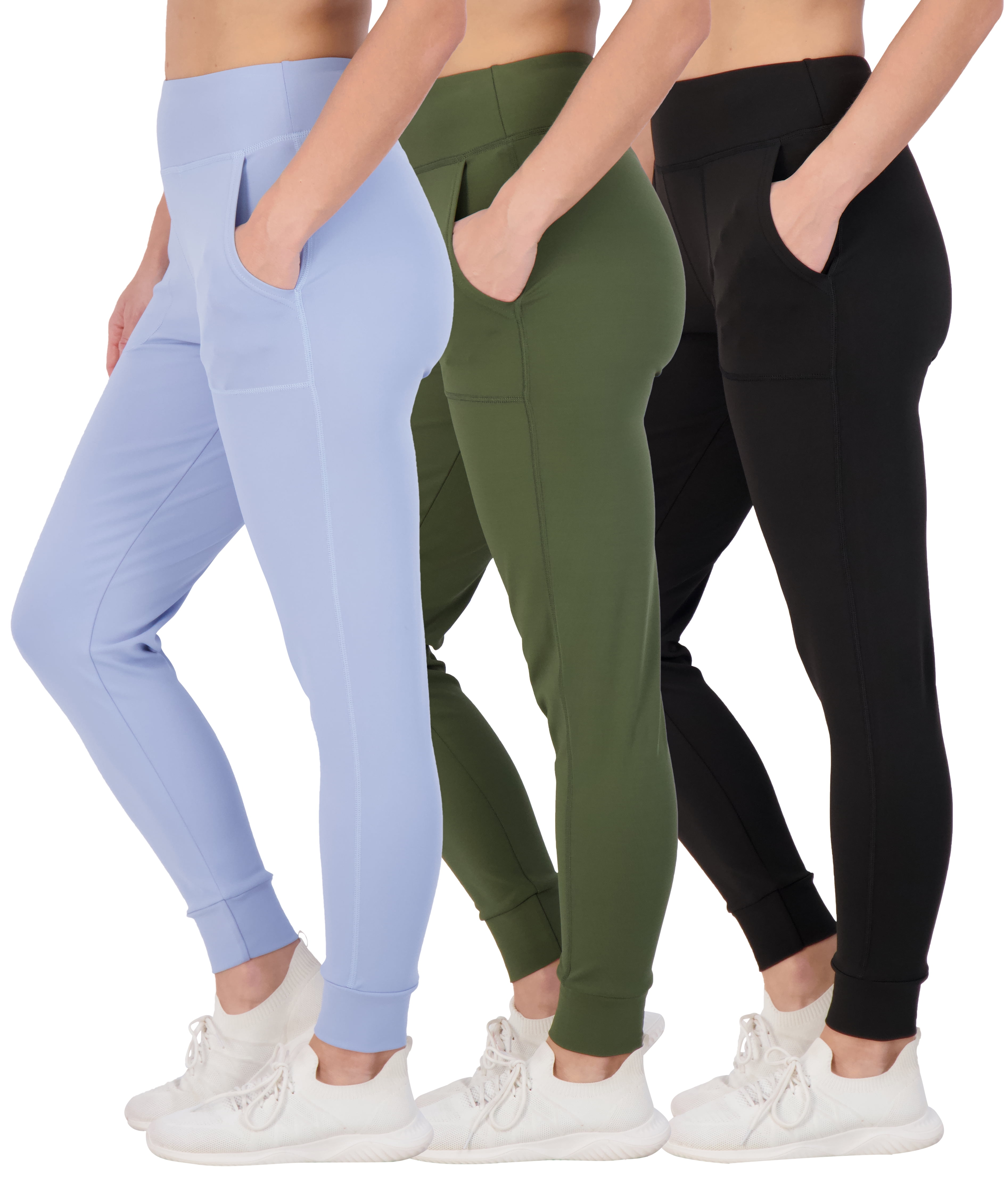 Real Essentials 3 Pack: Women's Joggers with Pockets - High Waist ...