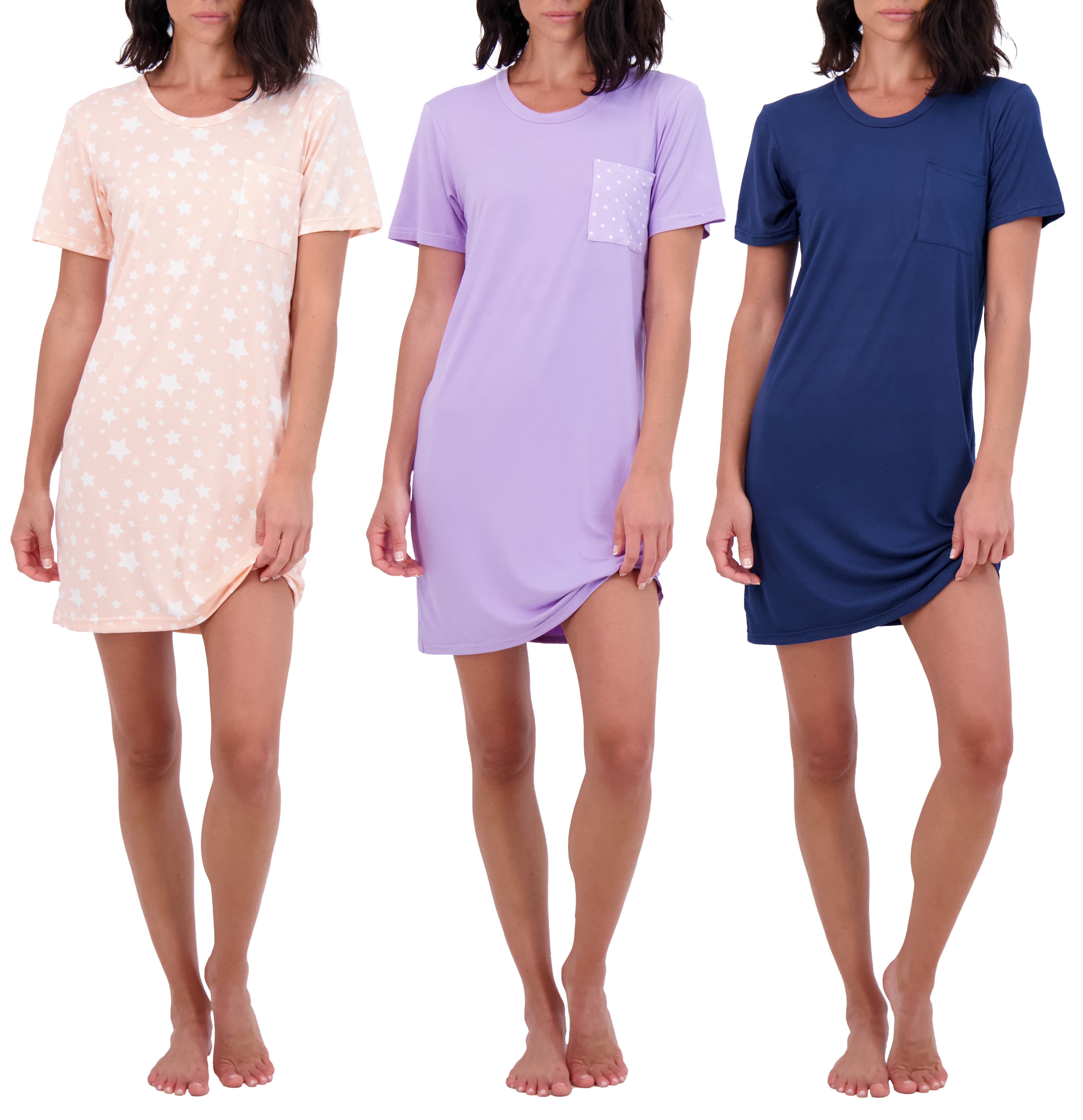 Real Essentials Women's Nightgown 3-Pack, Bamboo Soft Sleepwear, Short ...