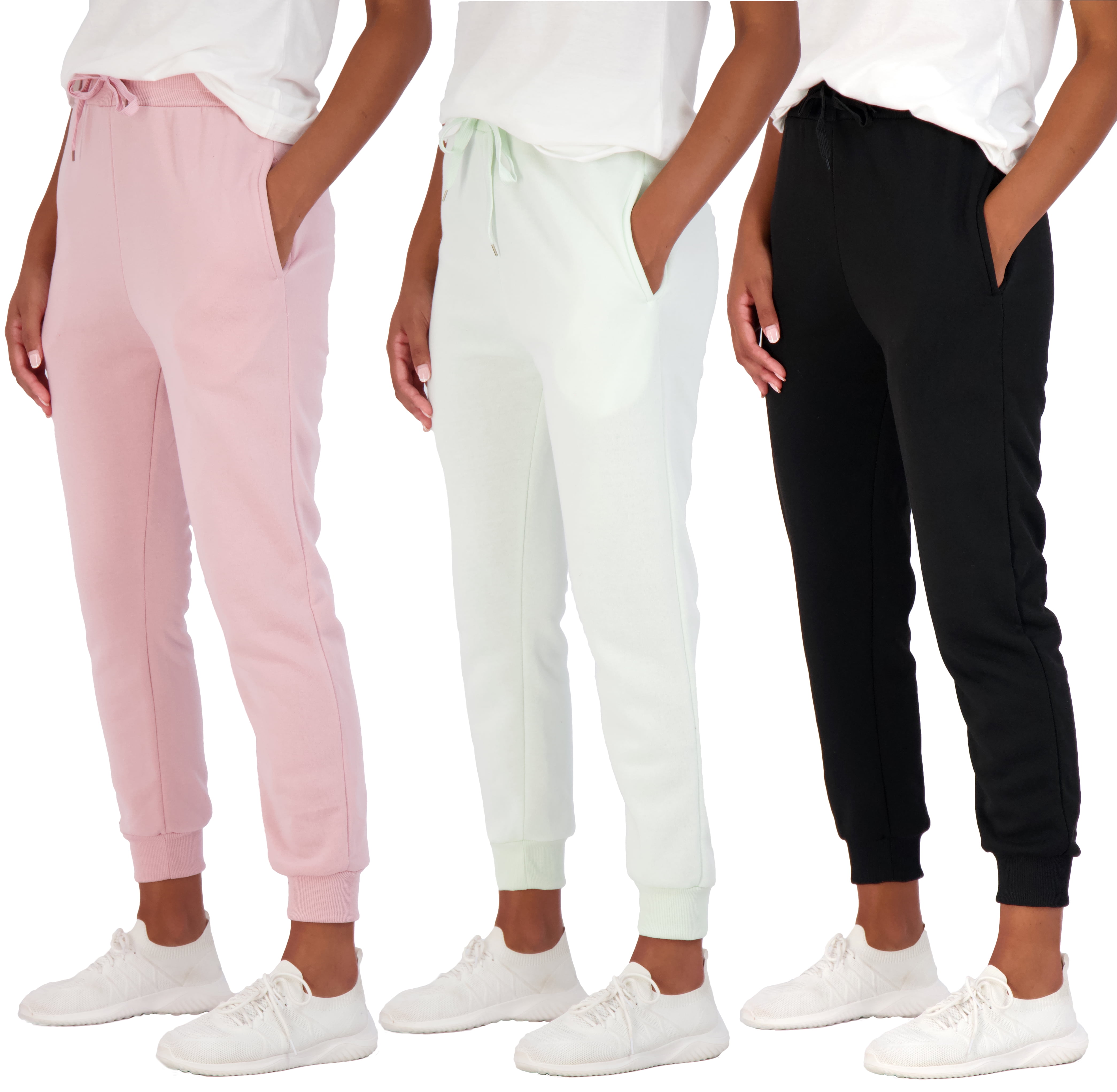 Real Essentials 3 Pack: Women's Relaxed Fit Fleece Jogger Sweatpants ...