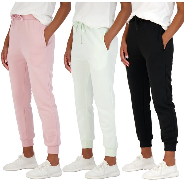 Real Essentials 3 Pack: Women's Relaxed Fit Fleece Jogger Sweatpants ...