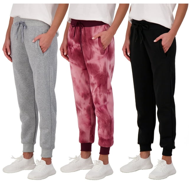 Real Essentials 3 Pack: Women's Relaxed Fit Fleece Jogger Sweatpants ...