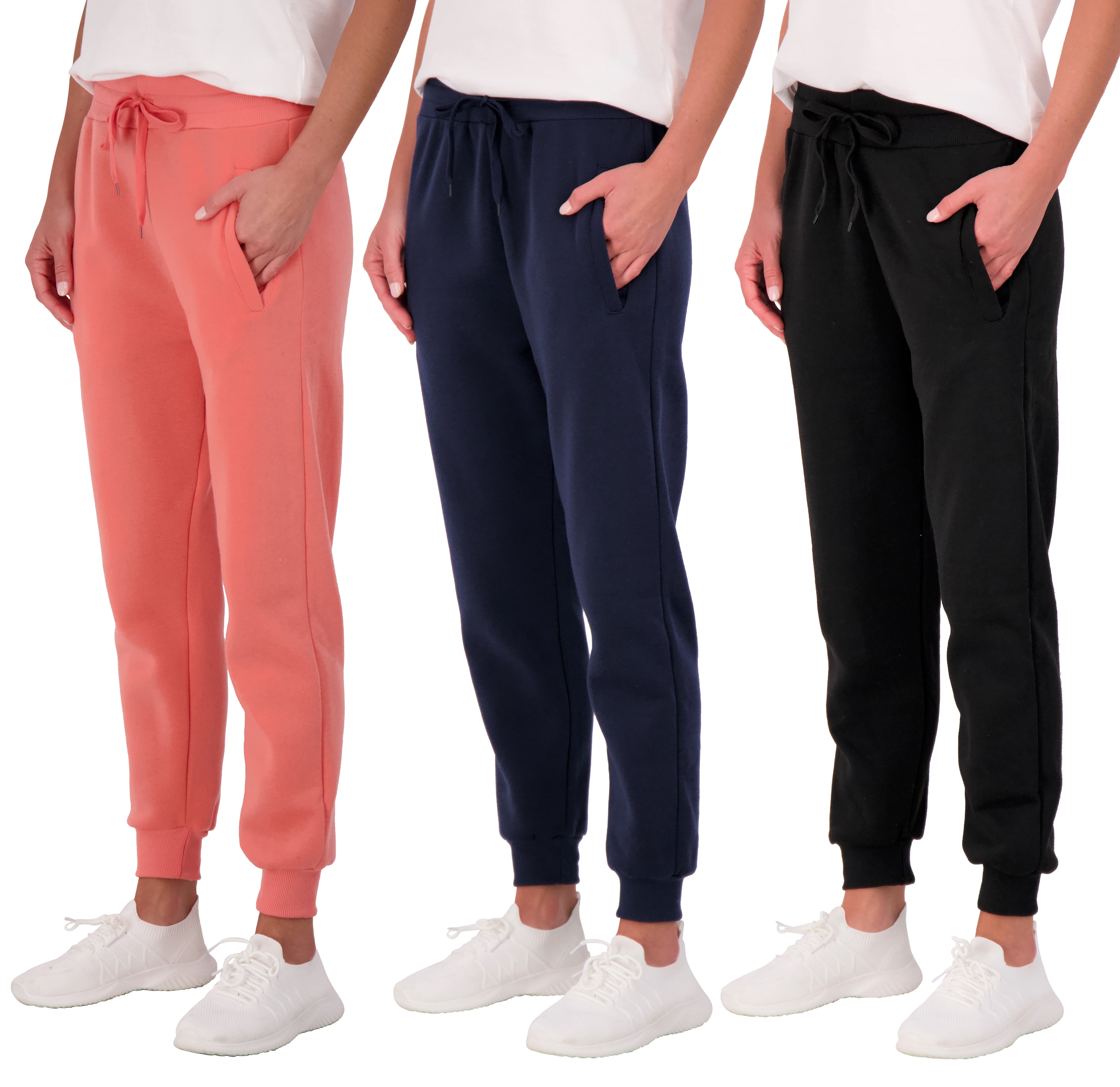 Real Essentials 3 Pack: Women's Relaxed Fit Fleece Jogger Sweatpants ...