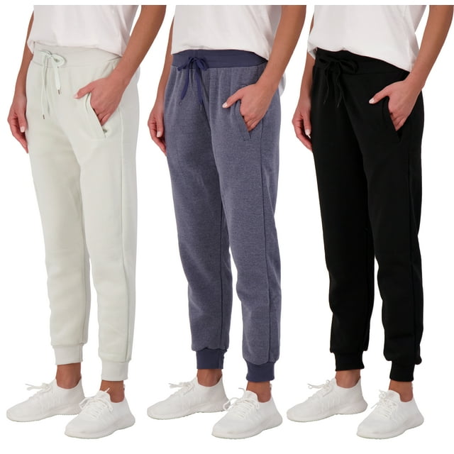 Real Essentials 3 Pack: Women's Relaxed Fit Fleece Jogger Sweatpants ...