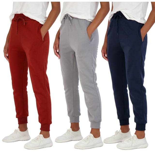 Real Essentials 3 Pack: Women's Relaxed Fit Fleece Jogger Sweatpants ...