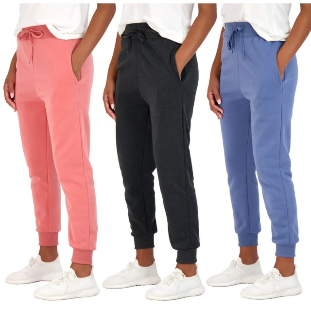 Real Essentials 3 Pack: Women's Relaxed Fit Fleece Jogger Sweatpants ...