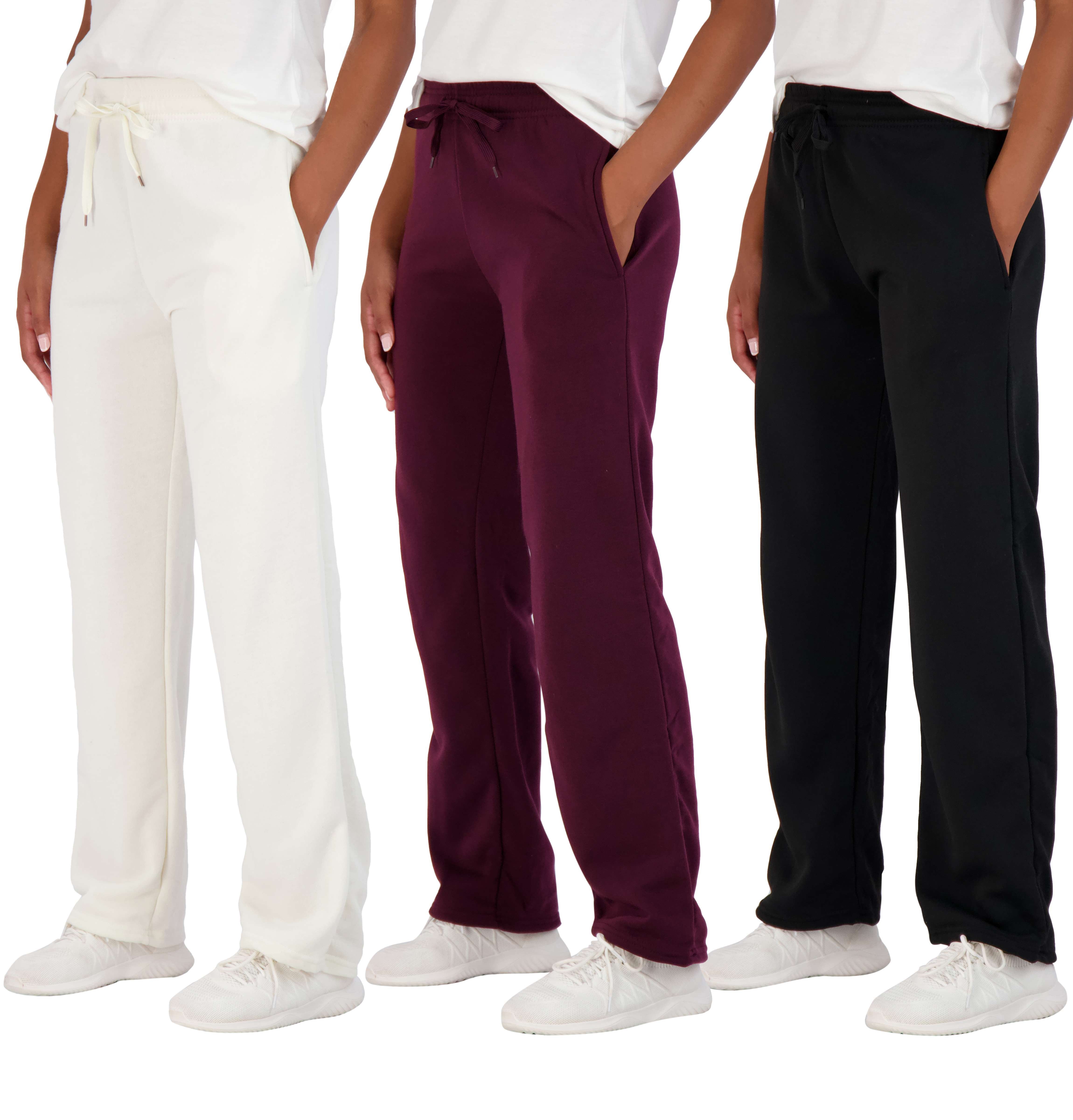 Real Essentials 3 Pack: Women's Relaxed Fit Fleece Open Bottom ...