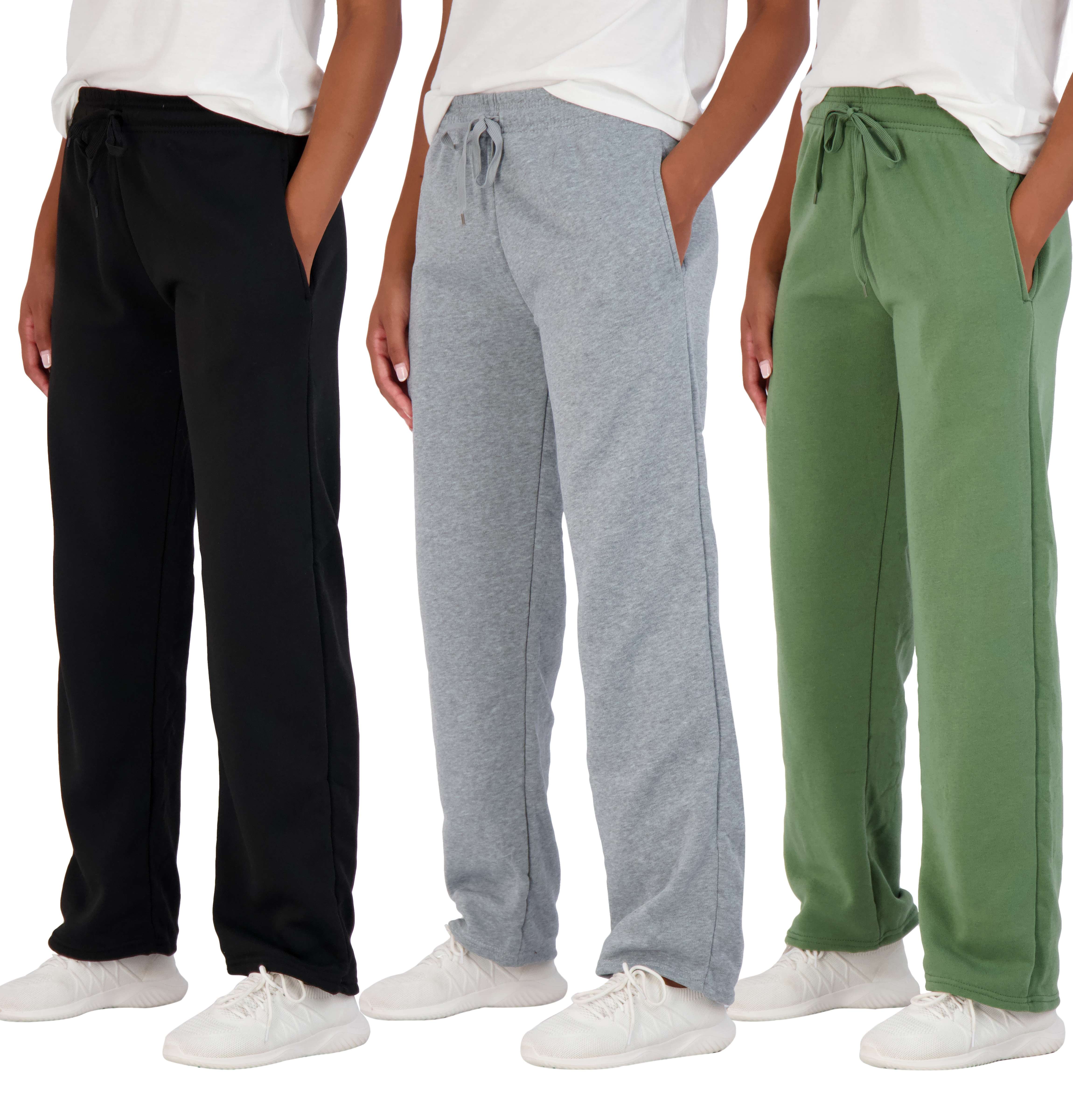 Real Essentials 3 Pack: Women's Relaxed Fit Fleece Open Bottom Sweatpants - Casual Athleisure ...