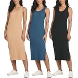 Real Essentials 3 Pack: Women's Ribbed Knit Sleeveless Crew Neck Tank ...
